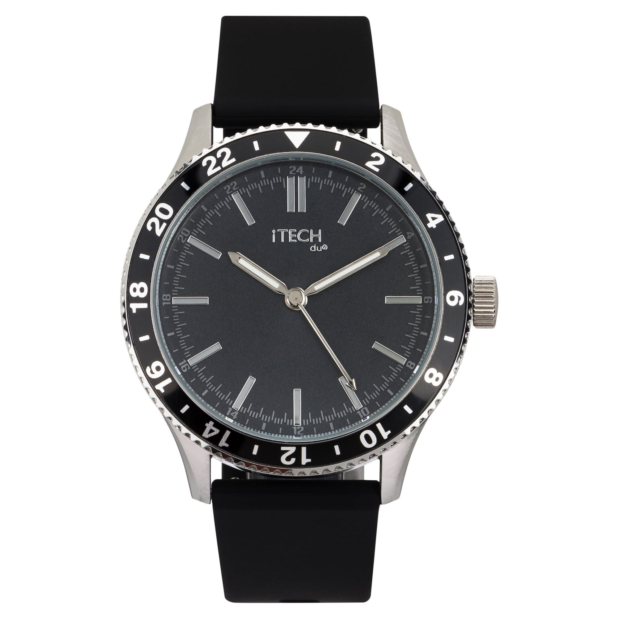 iTech Duo Silicone Strap Hybrid Smart Watch, Black/Silver - Walmart.com