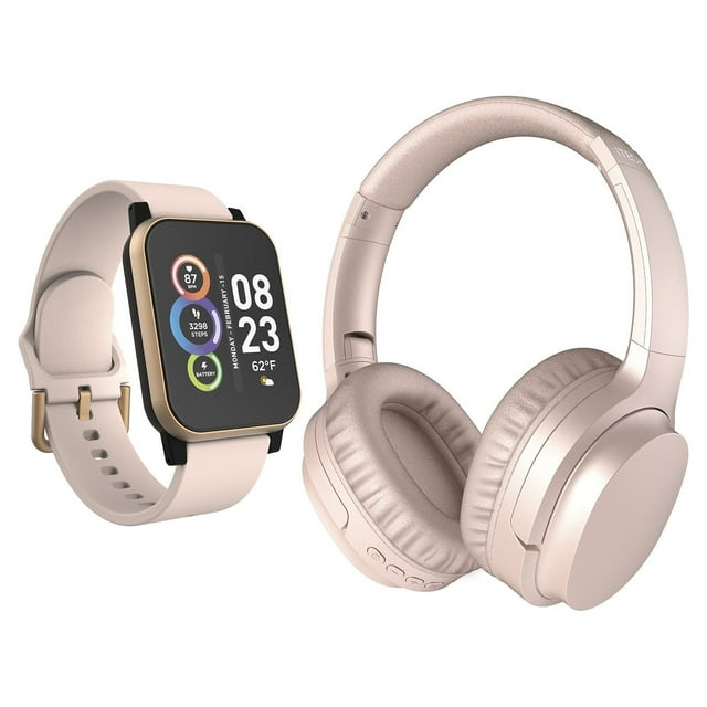 iTech Fusion 2 Unisex Pink Smart Watch with Wireless Headphone 900350B ...