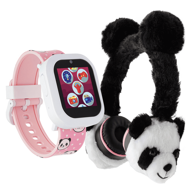 iTech Jr Kids Girls Fuzzy Black White Panda Smartwatch with On Ear ...