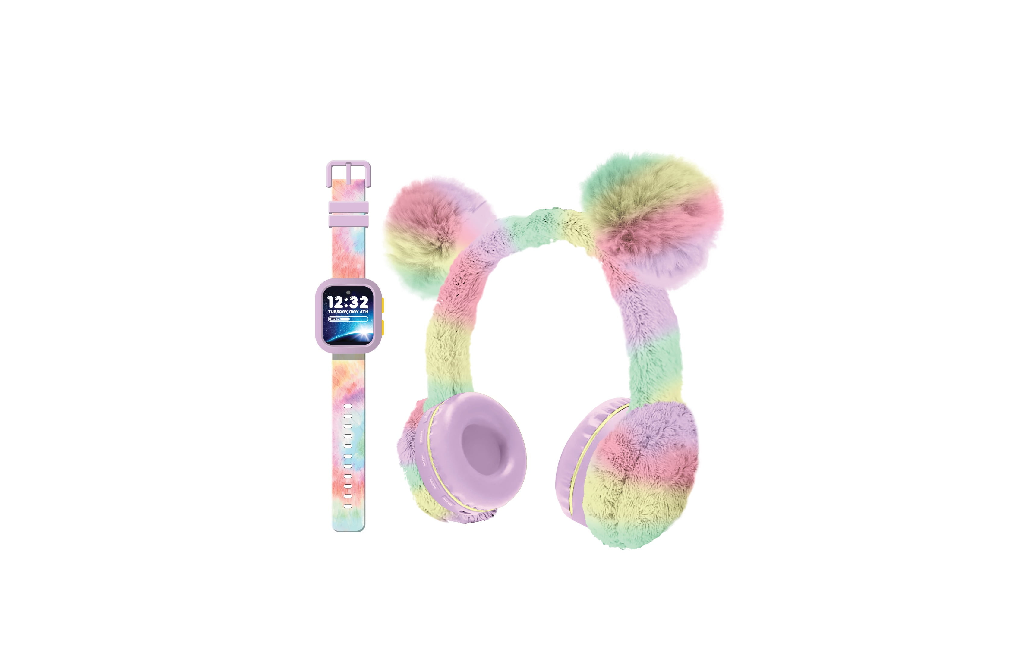 iTech Jr Kids Girls Fuzzy Pastel Pom Balls Silicone Smartwatch with On ...