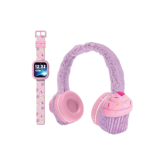 iTech Jr Kids Girls Fuzzy Purple Cup Cake Silicone Smartwatch with On ...