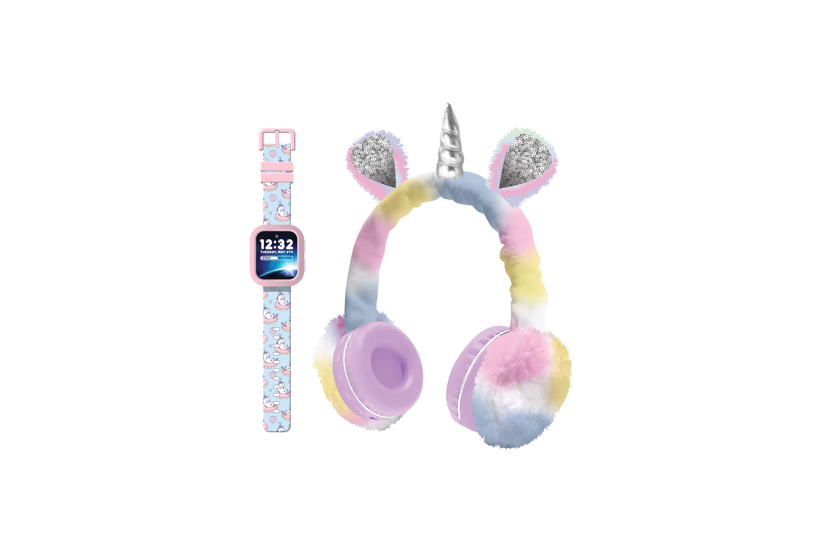 iTech Jr Kids Girls Fuzzy Unicorn Silicone Strap Smartwatch with On Ear ...