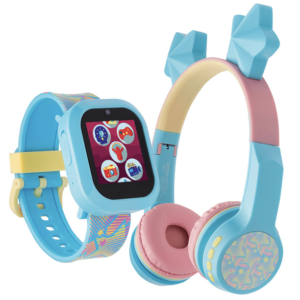 Kids iTech Jr Star Silicone Strap Smartwatch with Kids On Ear Light up Bluetooth Headphones ...