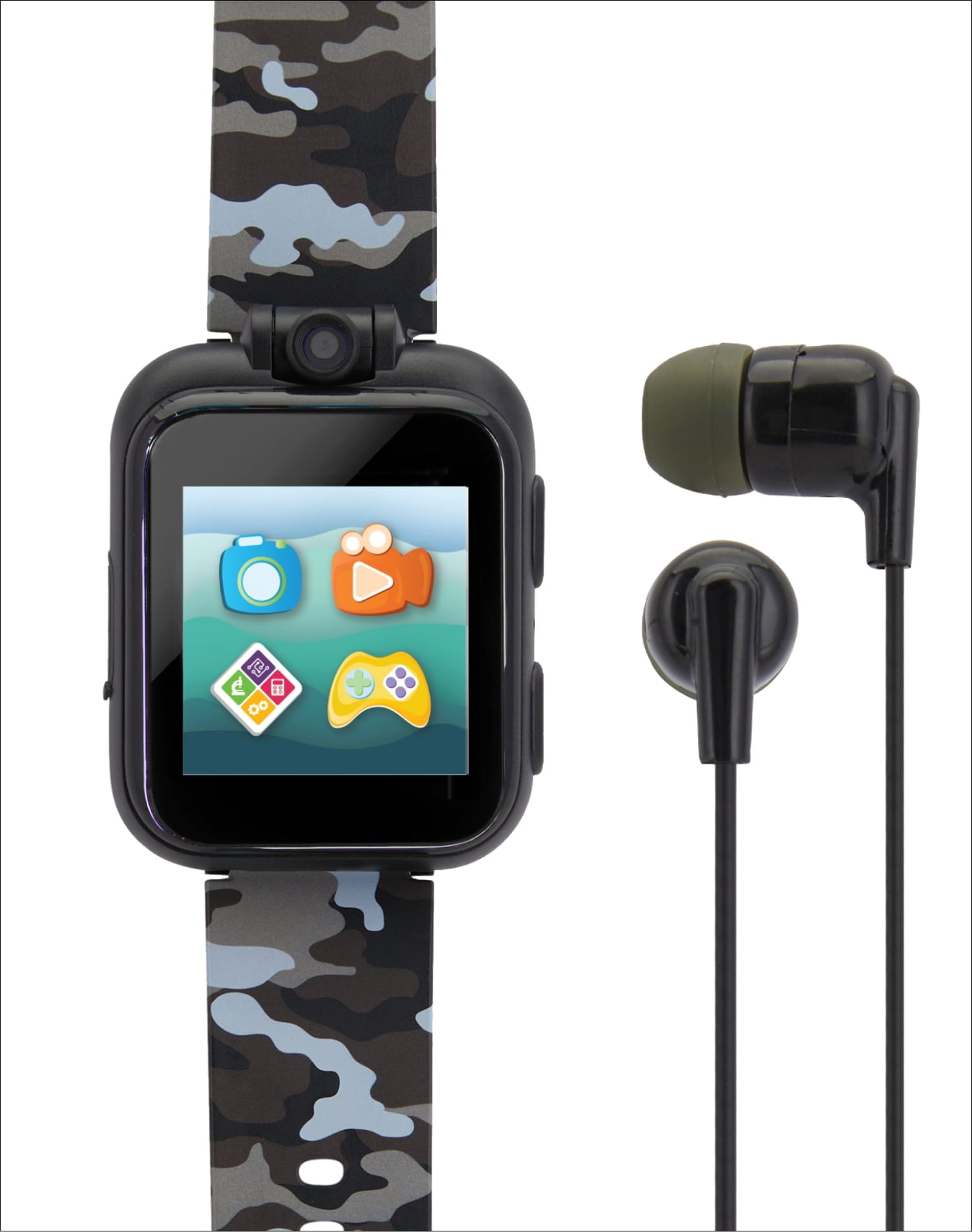 iTech Junior Children's Boys Smartwatch & Earbuds Set, Black/Grey Camouflage - Walmart.com