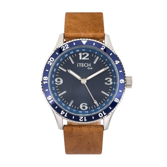 iTech Men's Duo Hybrid Digital/Analog Smart Watch, Brown/Navy Strap ...
