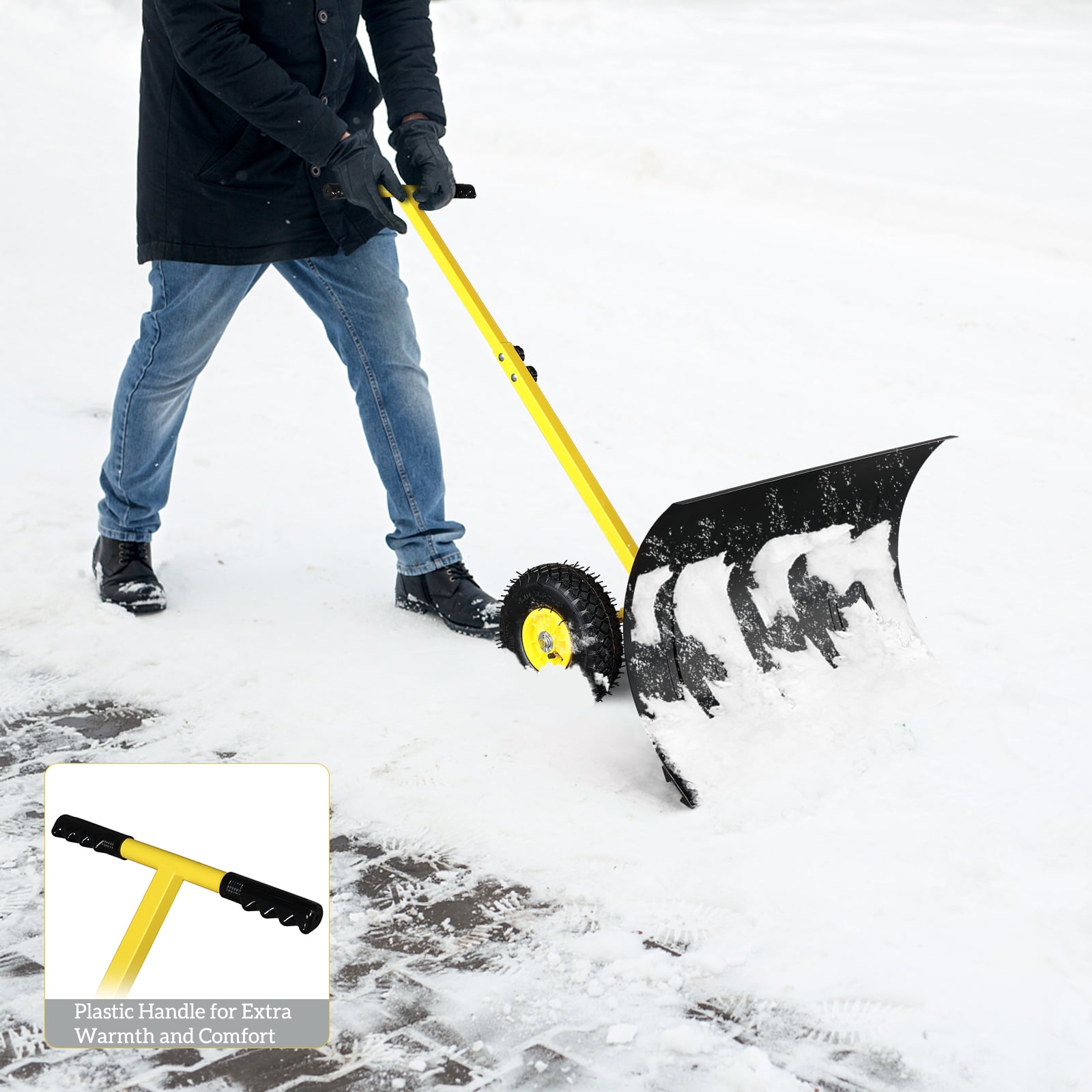 iTopRoad 29''Ã 18Iron Snow Pusher with Wheels Heavy Duty Snow Plow ...