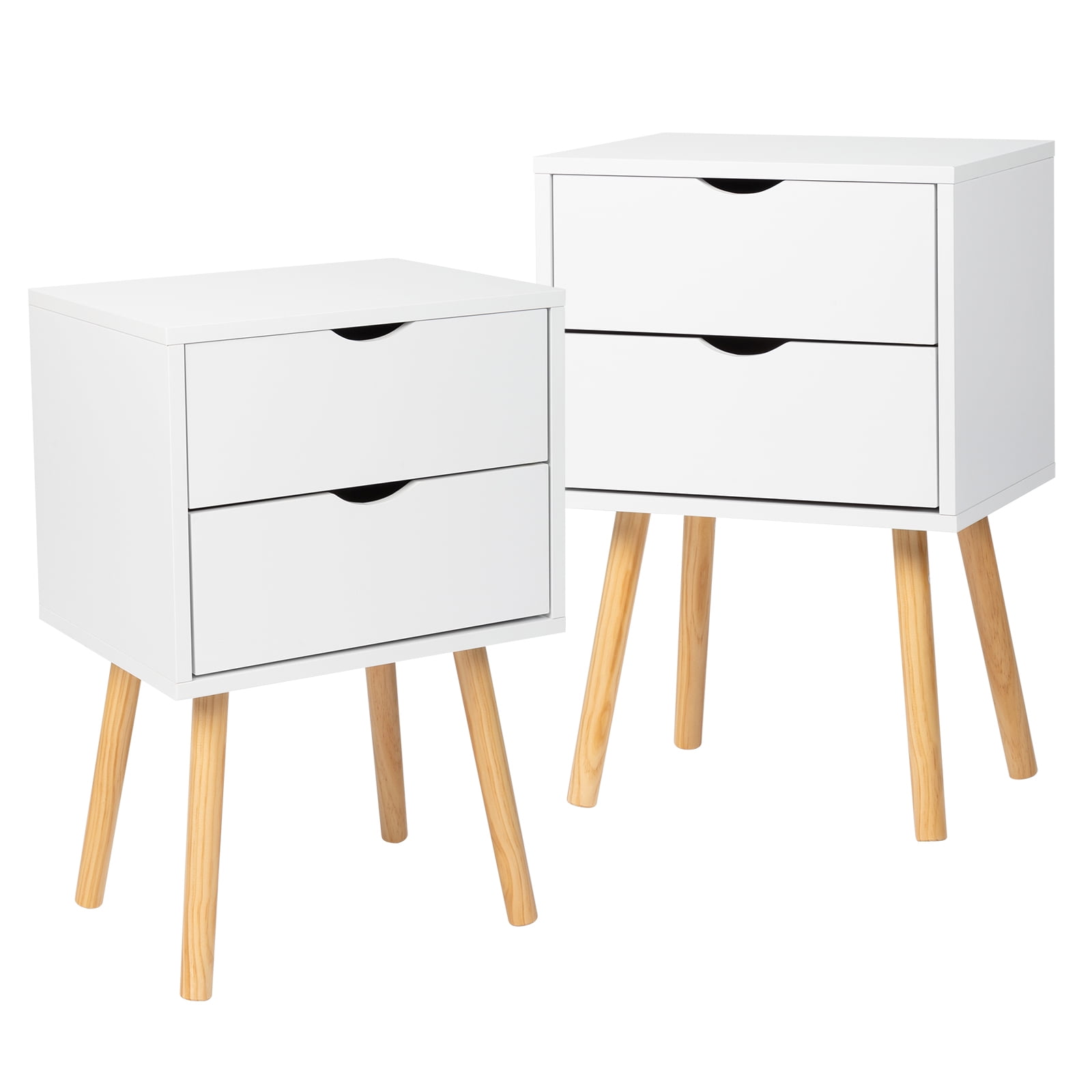iTopRoad 2PCs Nightstand with Two Drawer Bedside Table with Wood ...