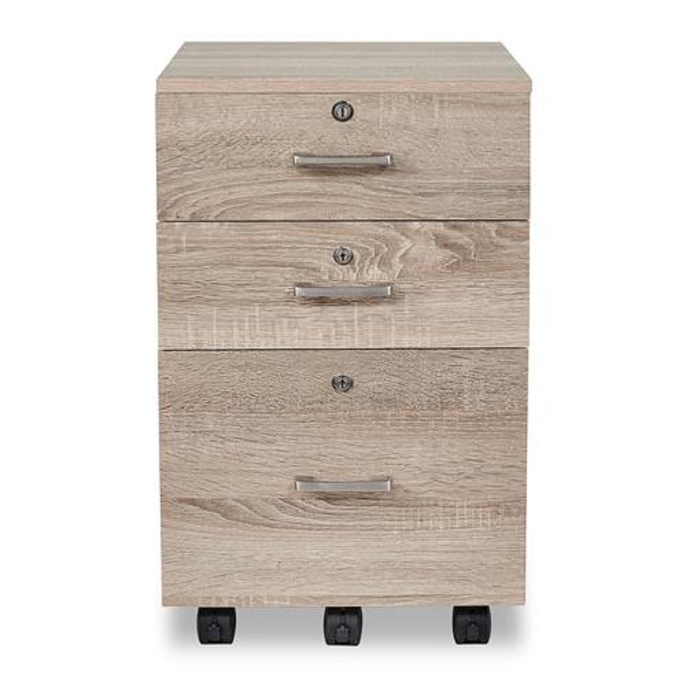 FCH 3-Drawer Rolling Wood File Cabinet, Lockable Storage with Wheels ...
