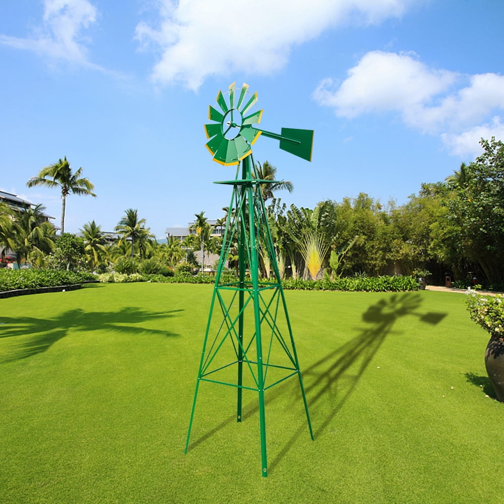 iTopRoad 8Ft Tall Windmill Ornamental Wind Wheel Silver Green And ...