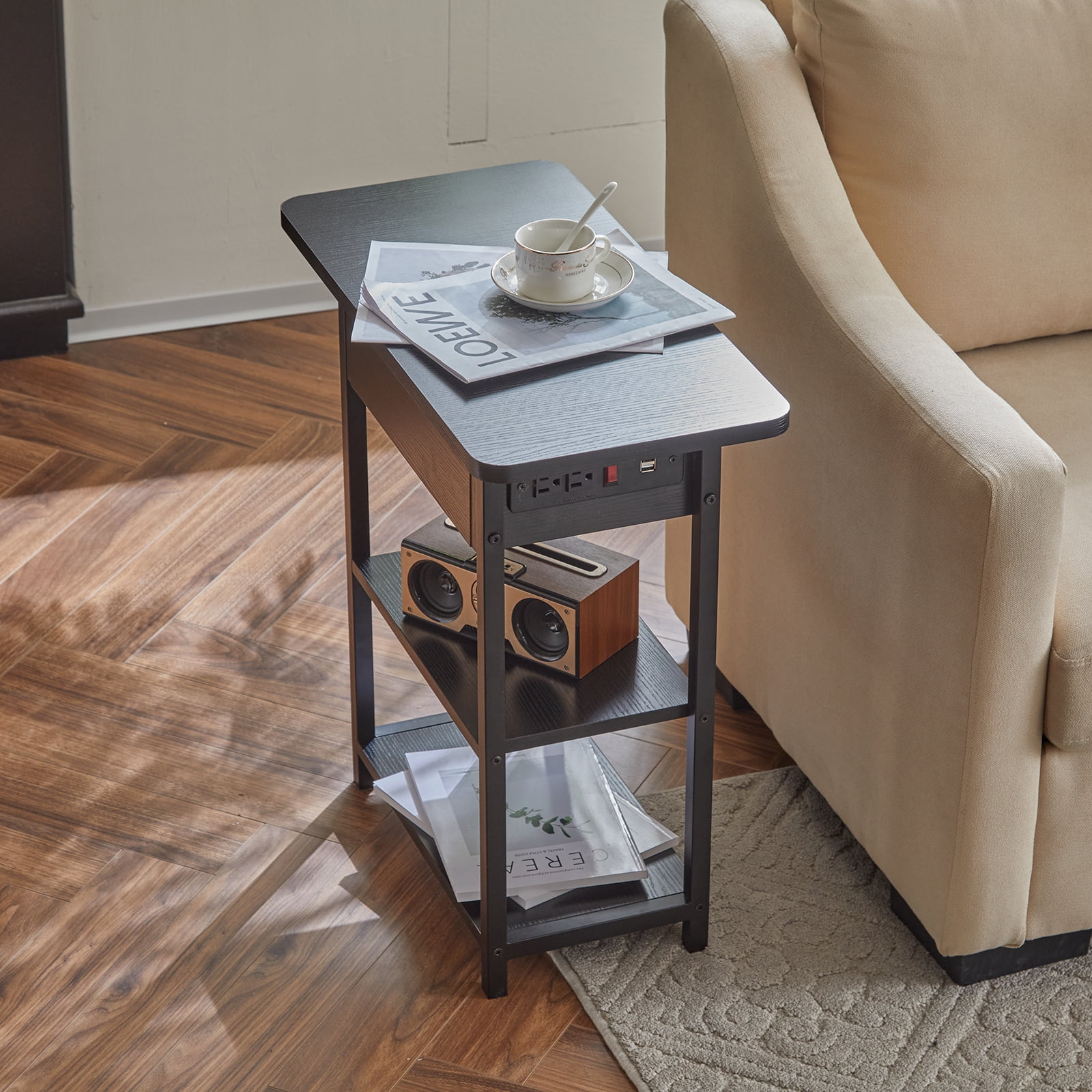 iTopRoad Side Table with Charging Station, Modern End Table with USB ...