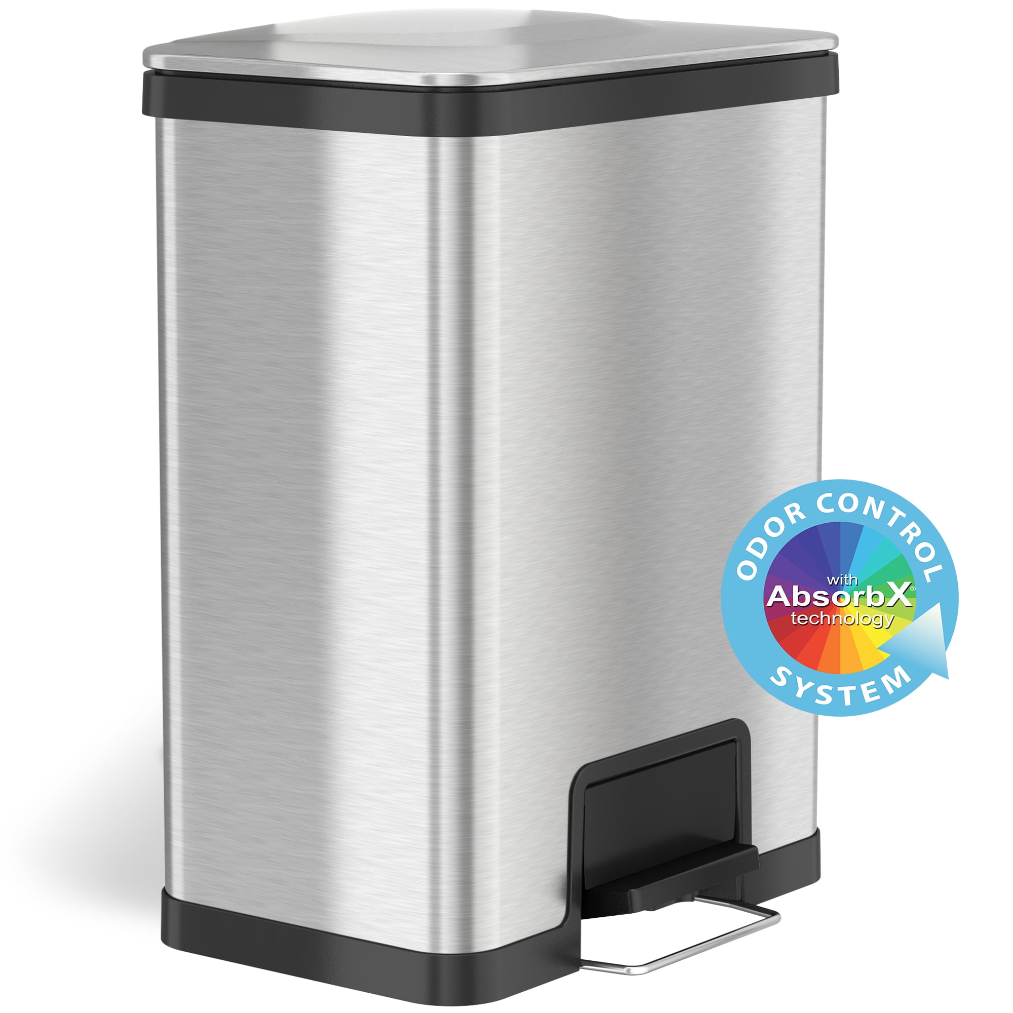 iTouchless AirStep 13 Gal Stainless Steel Step Trash Can with Absorbx ...