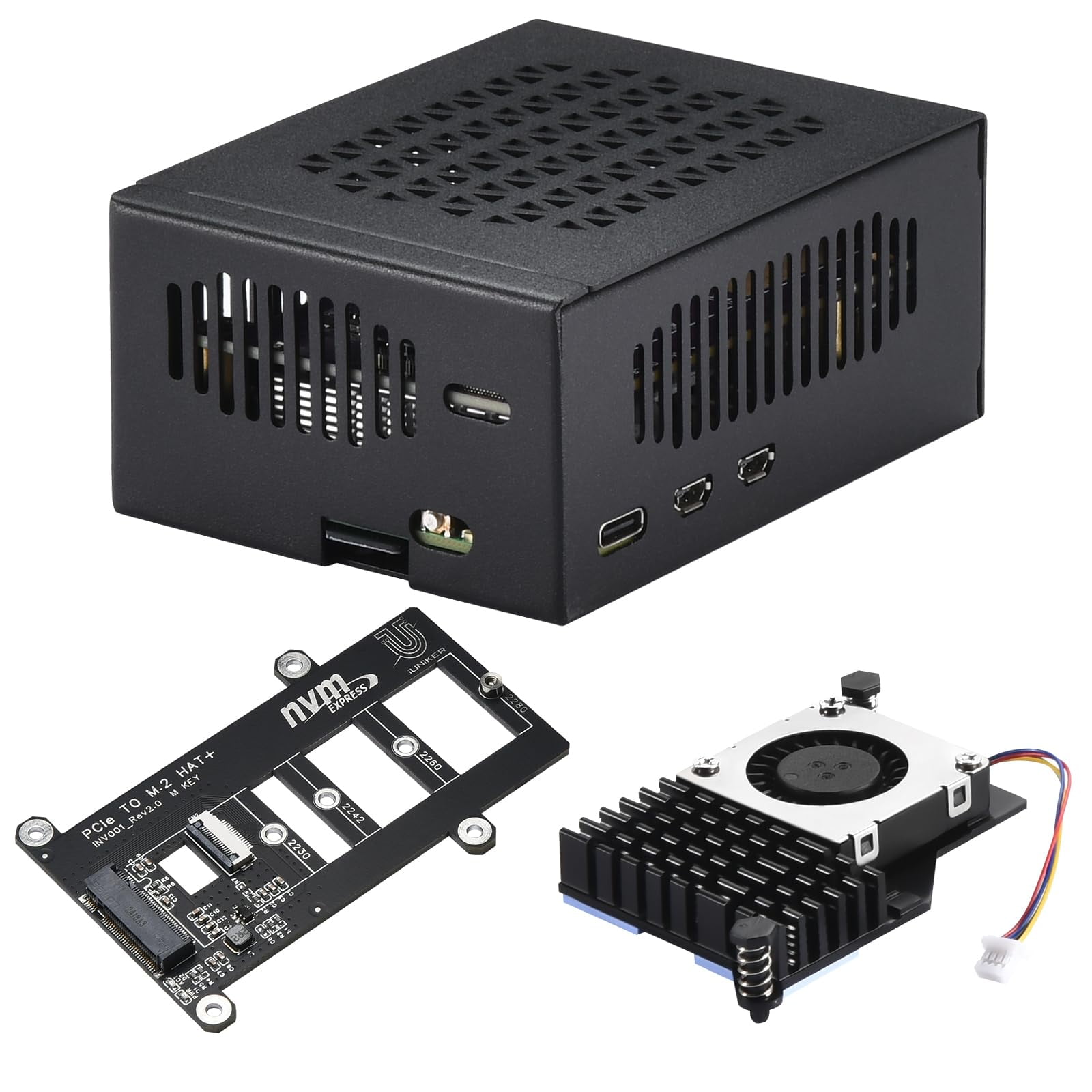 iUniker Metal Case for KEF16 Raspberry Pi 5 with PCIe M.2 Key-M NVMe ...