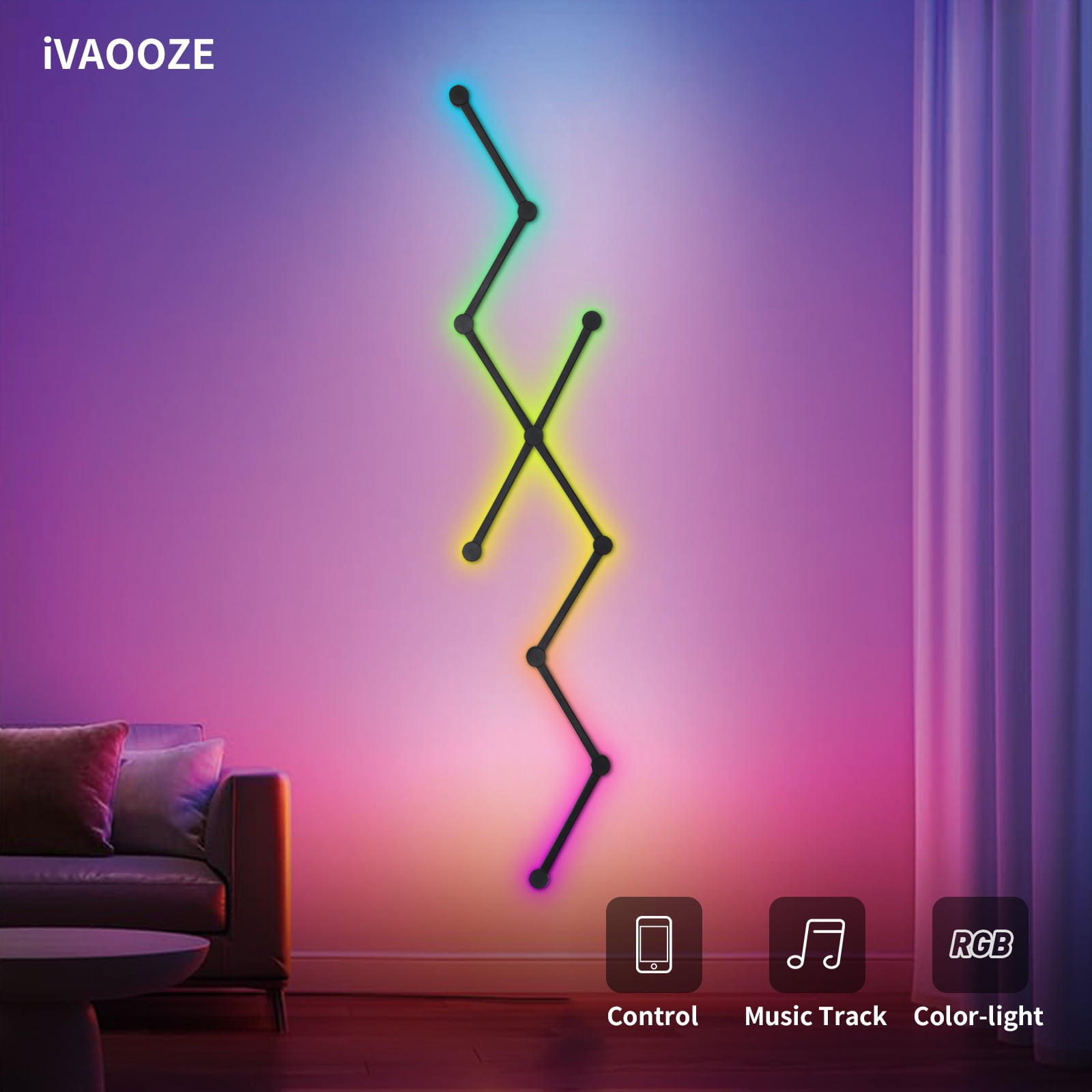 iVAOOZE Smart RGB LED Wall Light Lines, 9 Pcs Black Dimmable DIY Wall ...