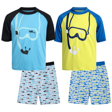 Pokemon Boys Short Sleeve Rashguard & 4 Way Stretch Swim Trunks, 2 ...