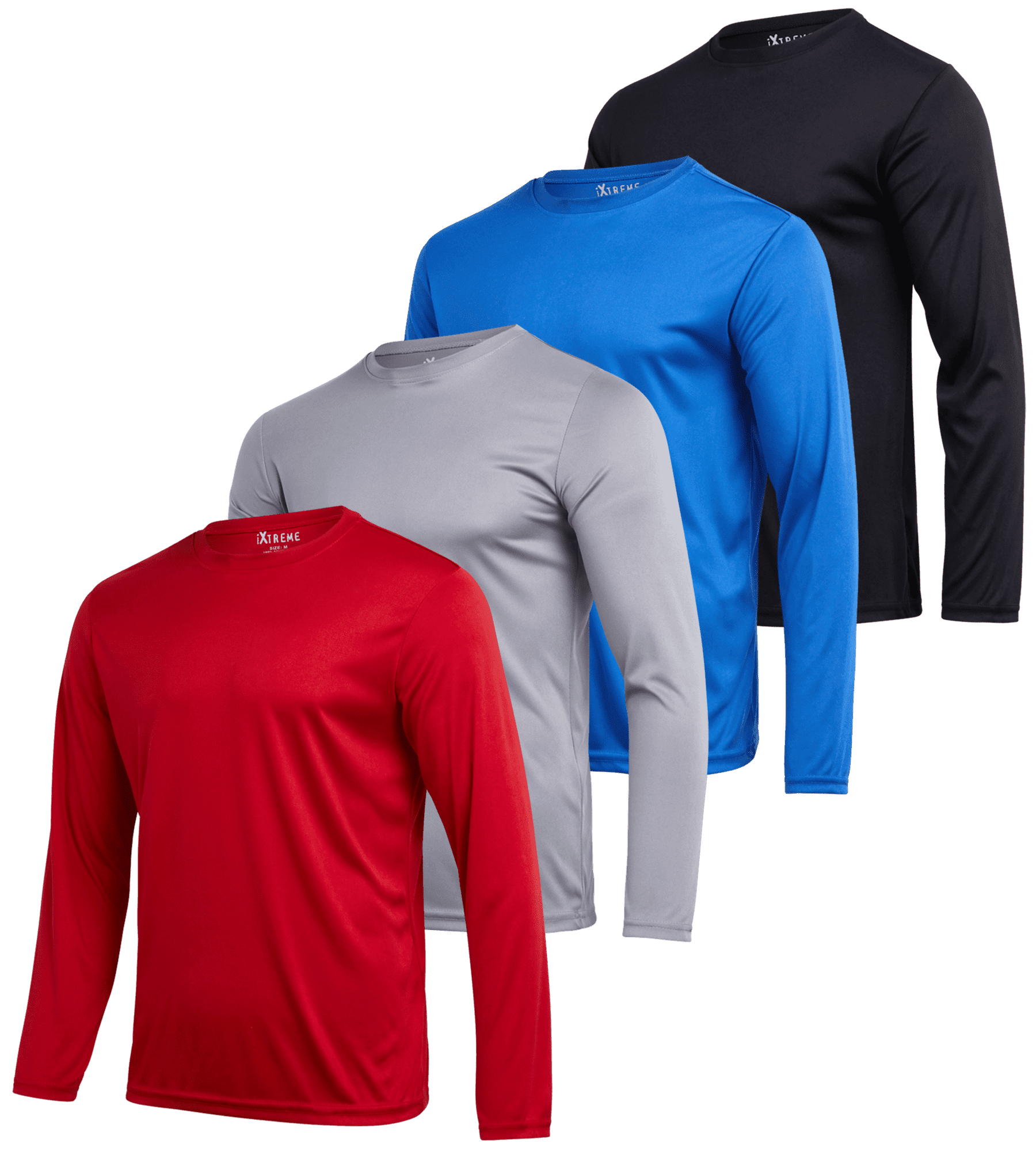 iXtreme Men's 4 Pack Long Sleeve Dry-Fit Performance Athletic T-Shirts ...