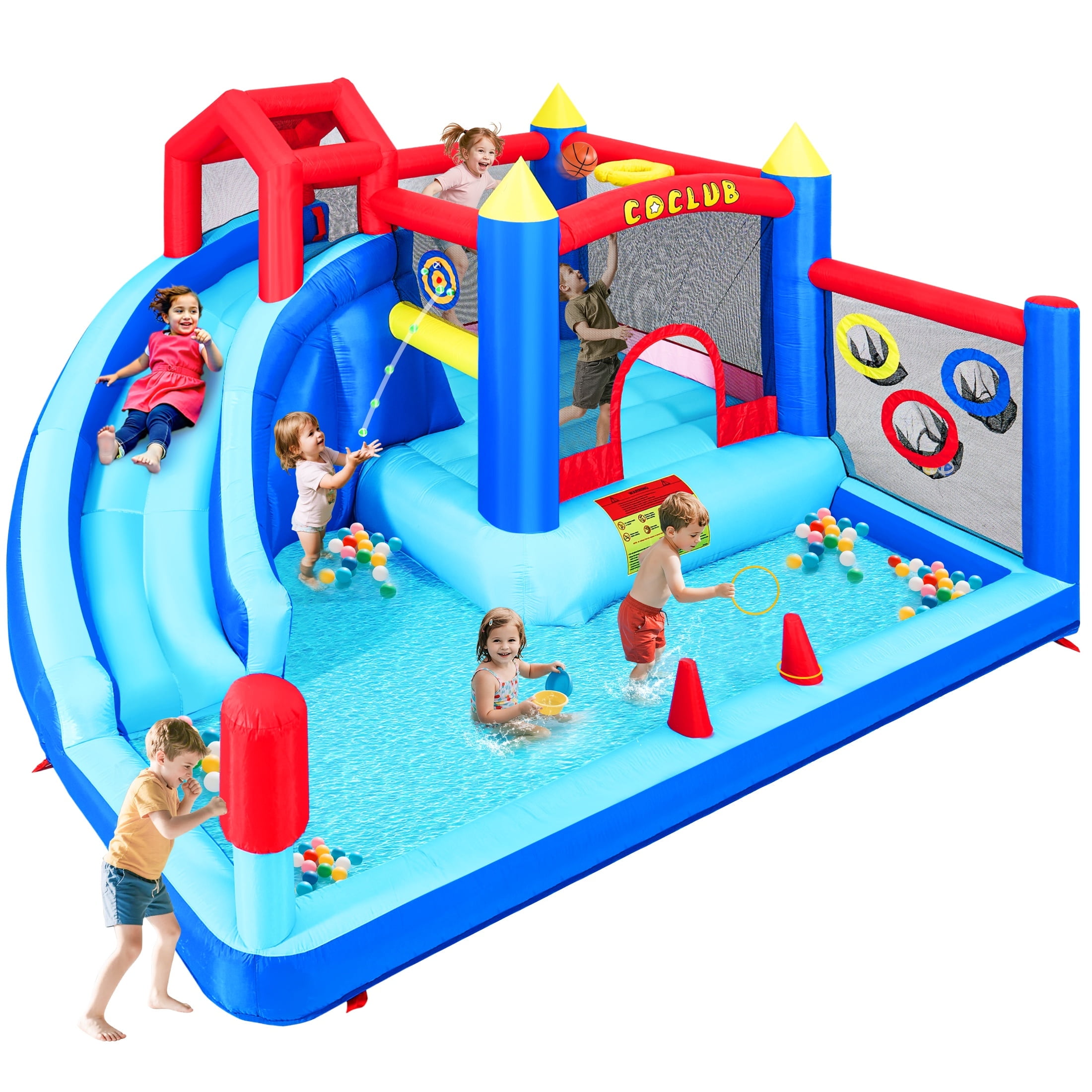 Large Bounce Houses with Blower, 10-in-1 Inflatable Water Slide with ...