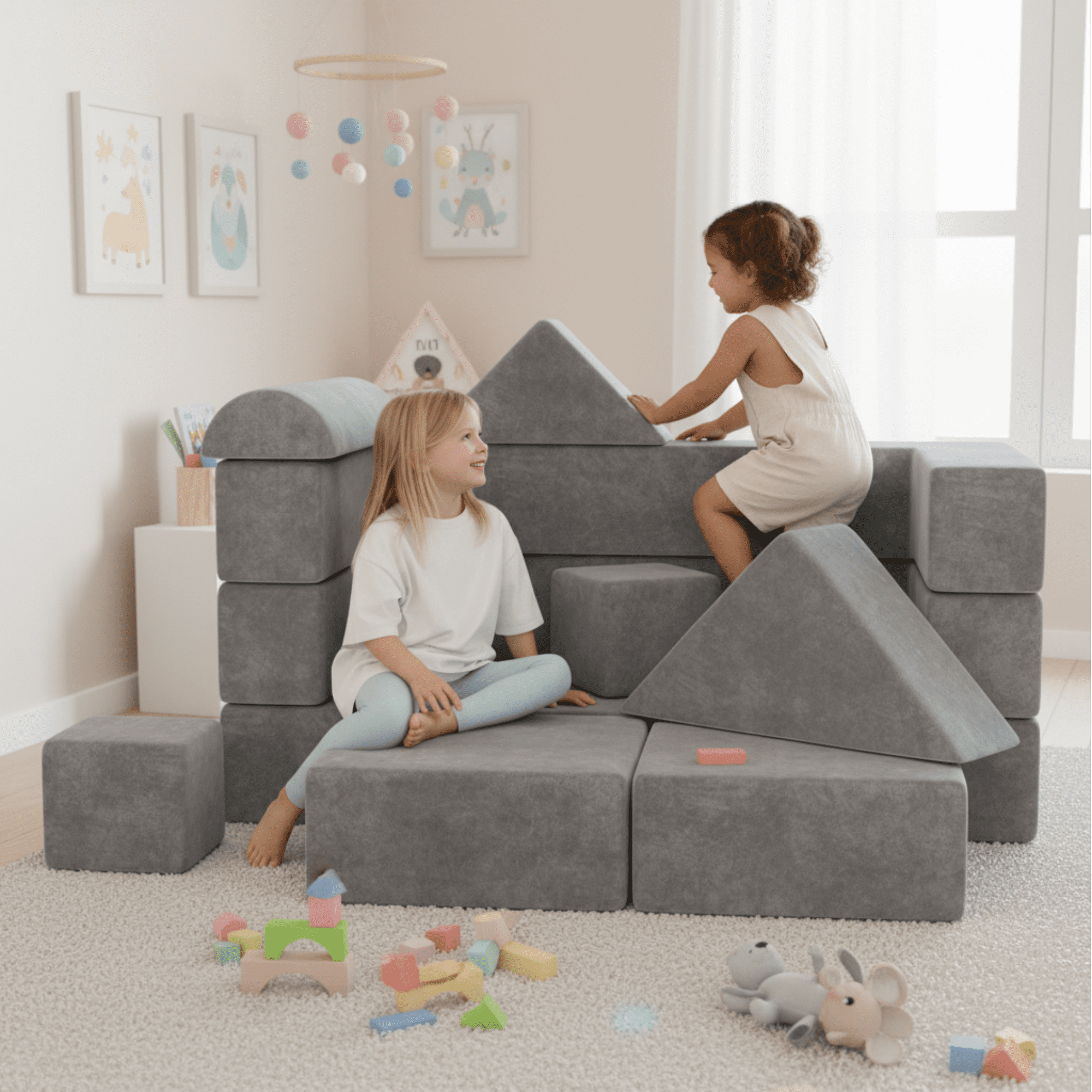 iYofe Kids Couch Sofa, 12PCS Modular Play Couch Set with 8 Shapes ...