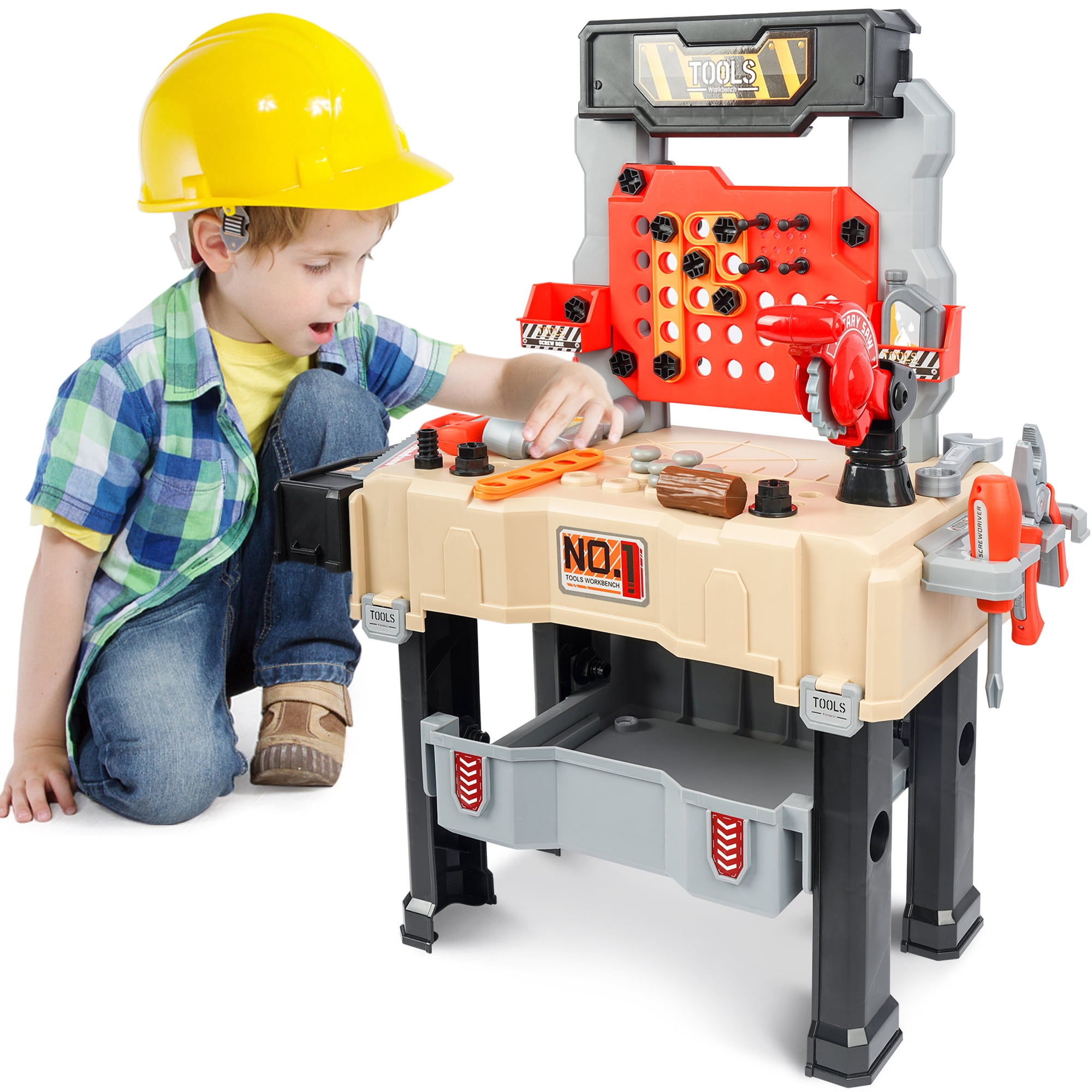 iYofe 2 in 1 Kids Tool Bench & Worktable, 65 Pcs Pretend Play Learning ...