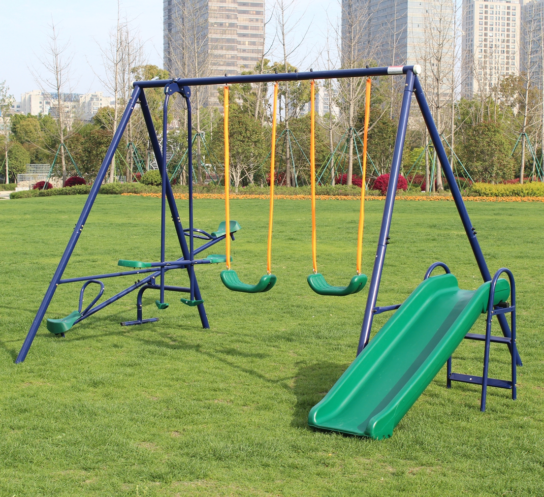 IYofe Outdoor Swing Set For 3 8 Kids Includes Slide See Saw Seats IYofe Outdoor Swing Set For 3 8 Kids Includes Slide See Saw Seats
