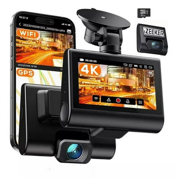 4K/2.5K+1080P Dash Cam Front and Rear, 5G WiFi APP Dash Camera for with ...