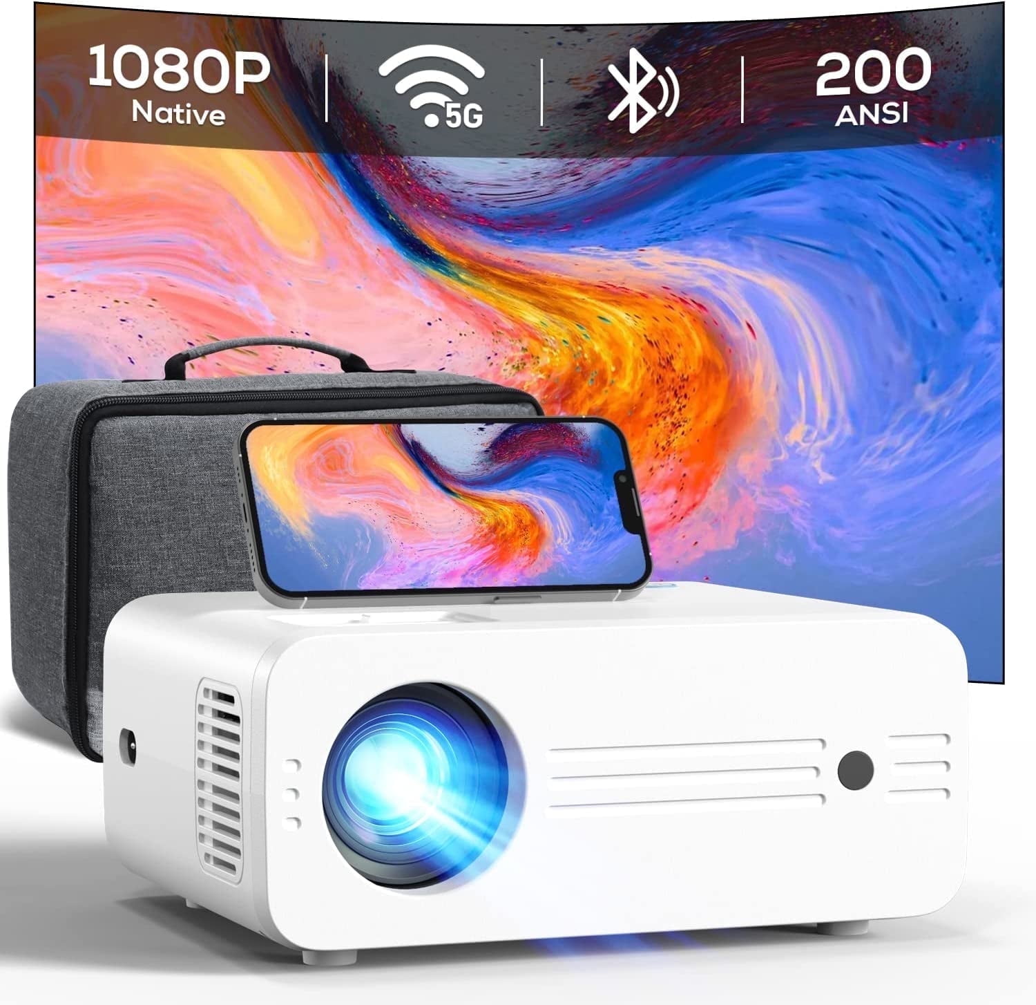 iZEEKER Mini Projector, 9000 Lux, Portable w/Bag, 300" 4K, 5G WiFi+BT ...