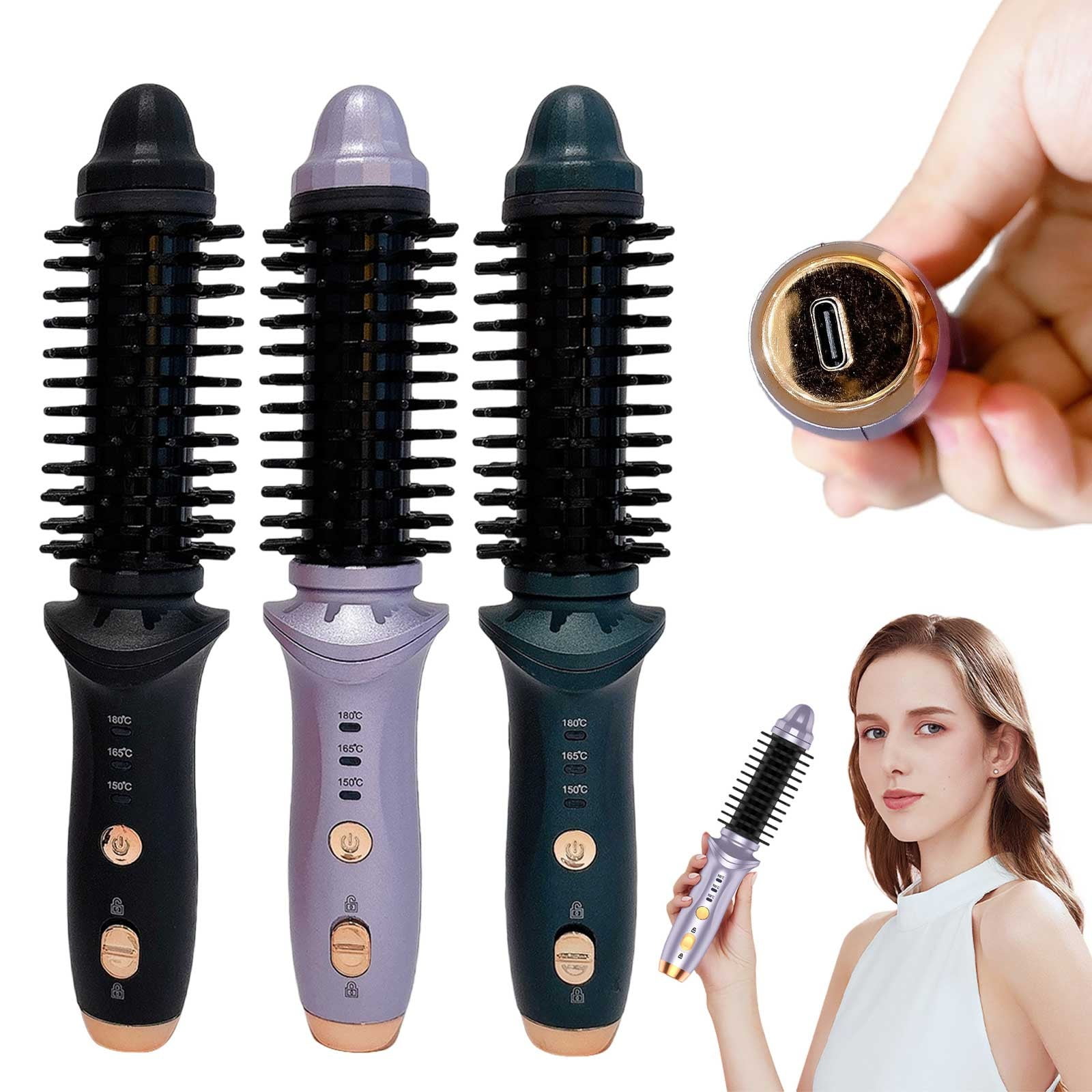iZZZHH Mini Curling Iron Brush,Portable Hair Curling Brush for Travel ...