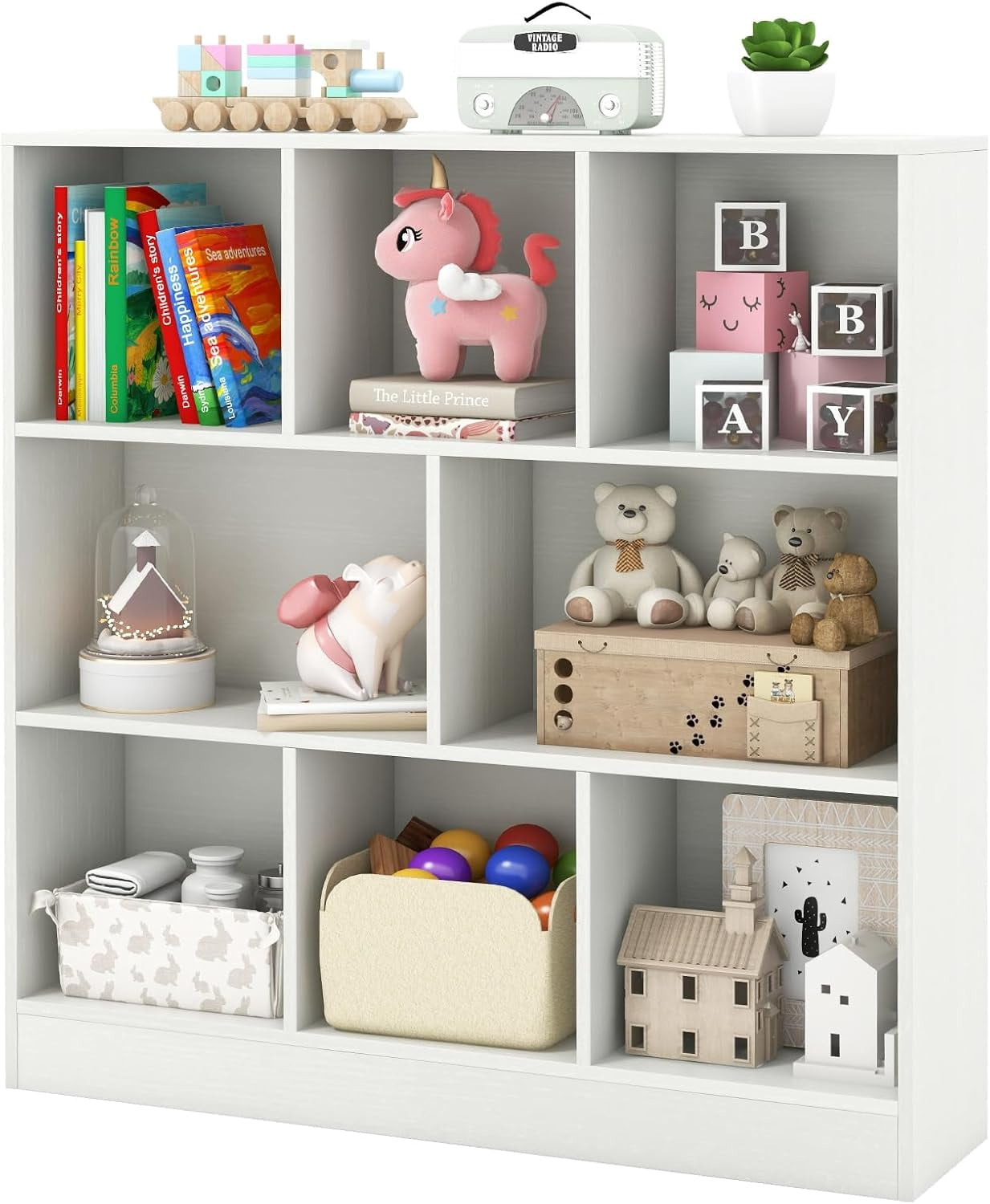 iagdu Kids Toy Storage Organizer 10-Section Wooden Floor Storage ...