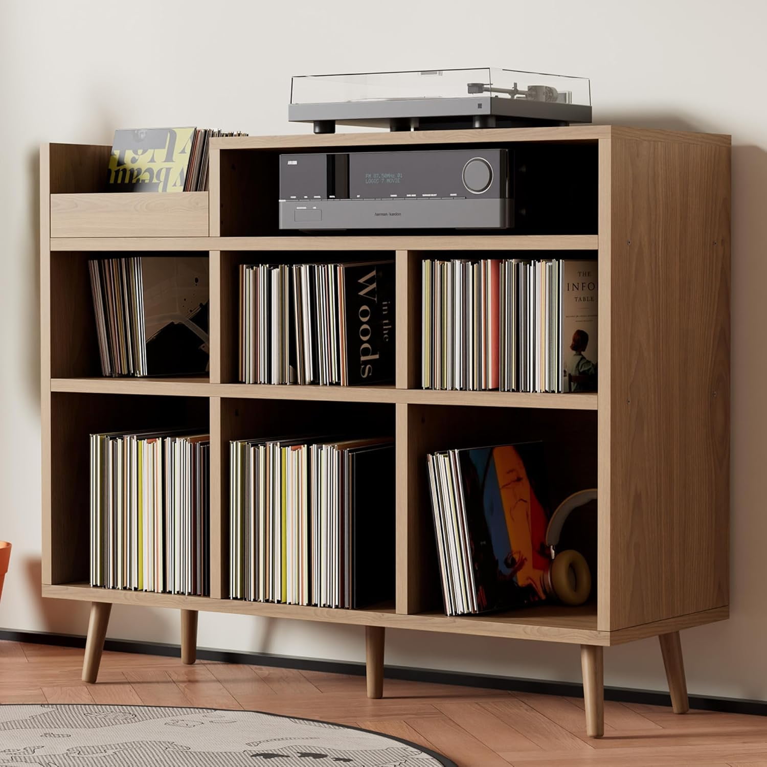 iagdu Record Player Stand Turntable Shelf with Vinyl Storage up to 500 ...