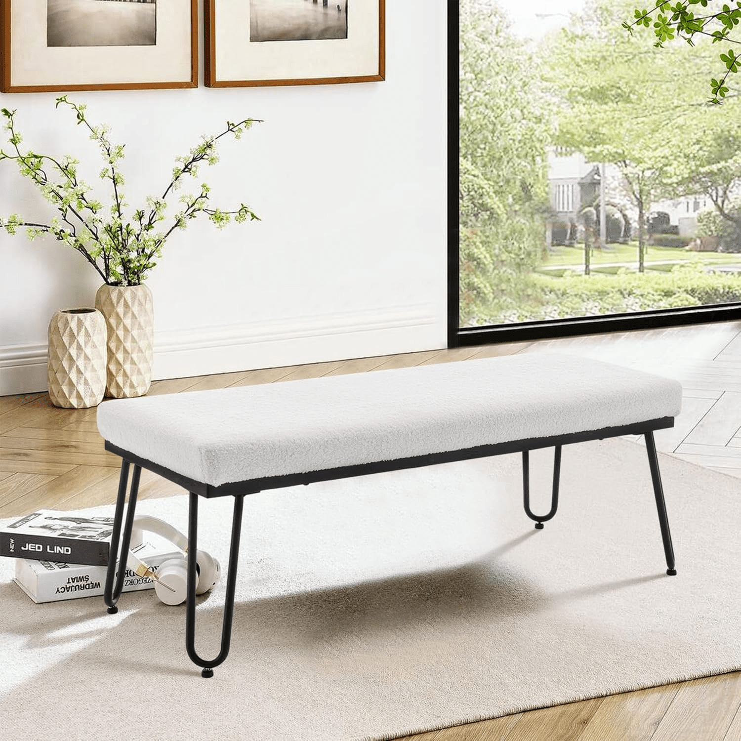 iagdu Teddy Fur Bed Bench for Bedroom End of Bed Bench Ottoman ...
