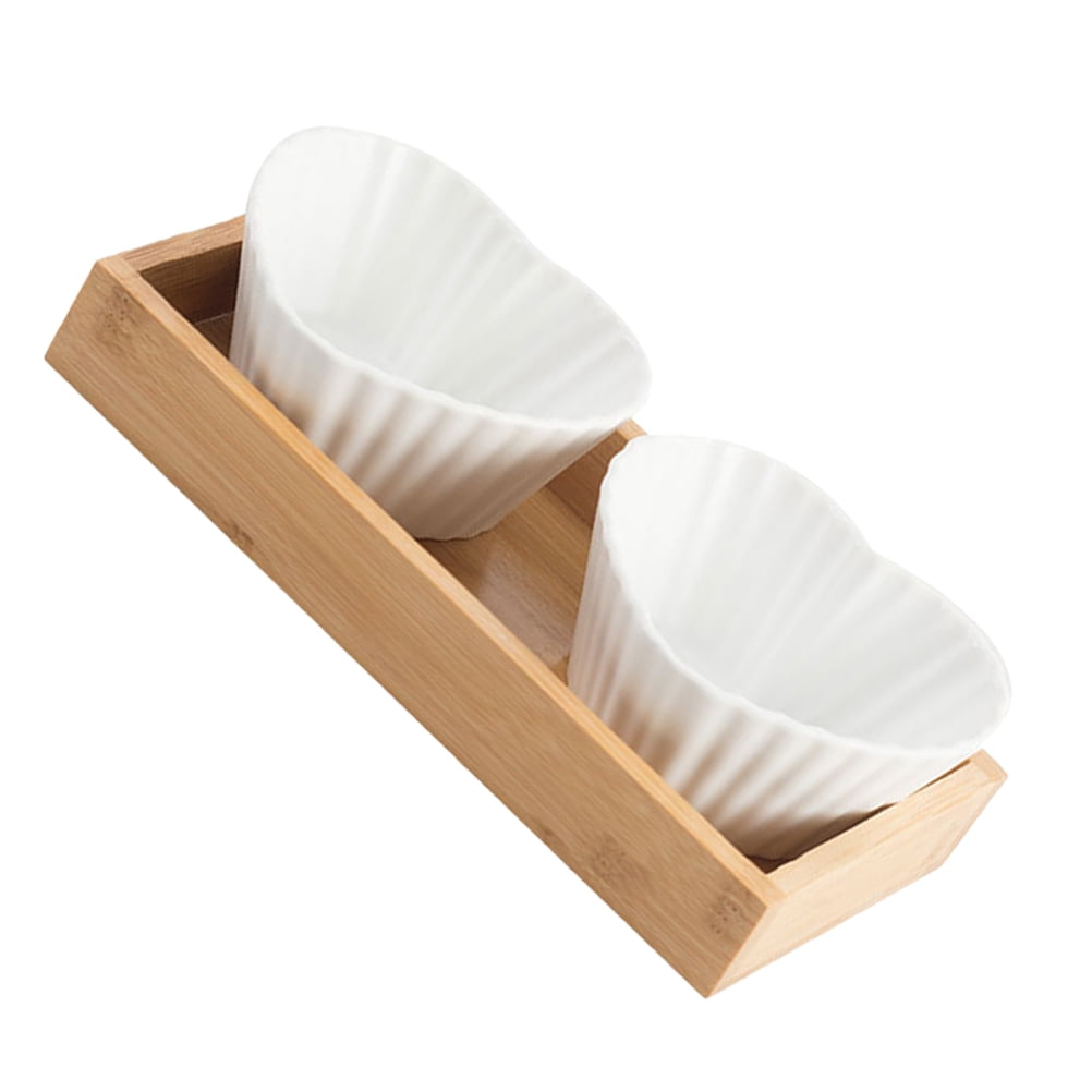 ibasenice Ceramic Snack Dish with Bamboo Tray for Home White Color ...