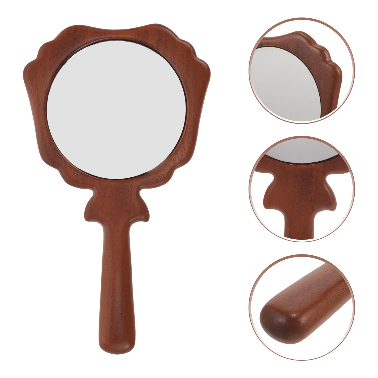 ibasenice Hand Mirror Small Makeup Mirror with Brown Wood Glass 1Set ...