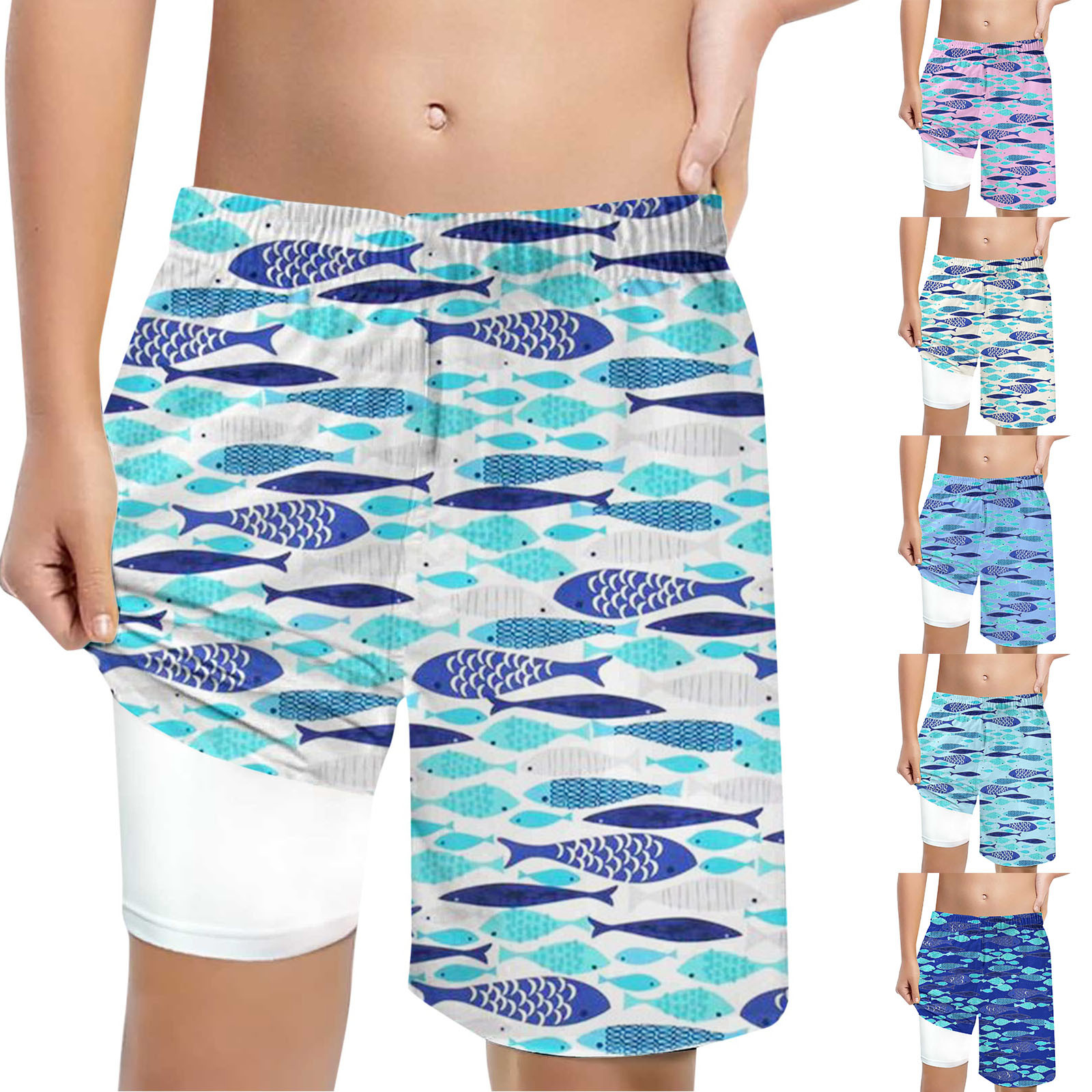 ibiyuan Boys Swim Trunks with Mesh Liner Summer Bathing Suit for Kids 2 ...