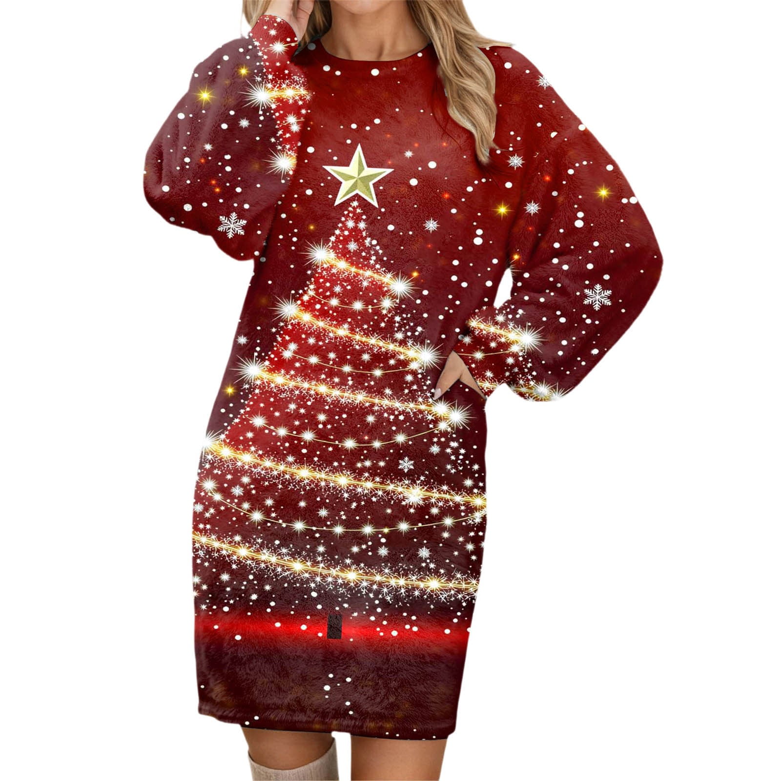 ibiyuan Christmas Sweaters For Women Plus Size Red Elegant Winter Knit ...
