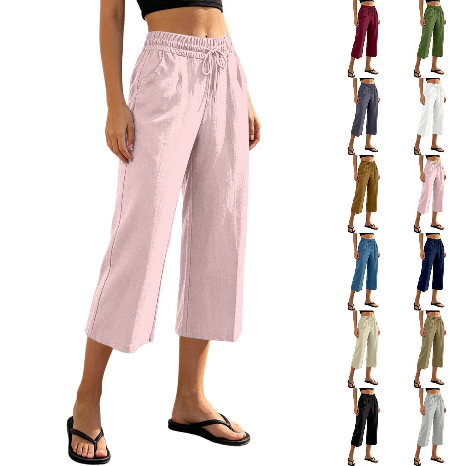 ibiyuan Cotton Linen Pants Women Wide Leg Cotton Palazzo Pants for ...