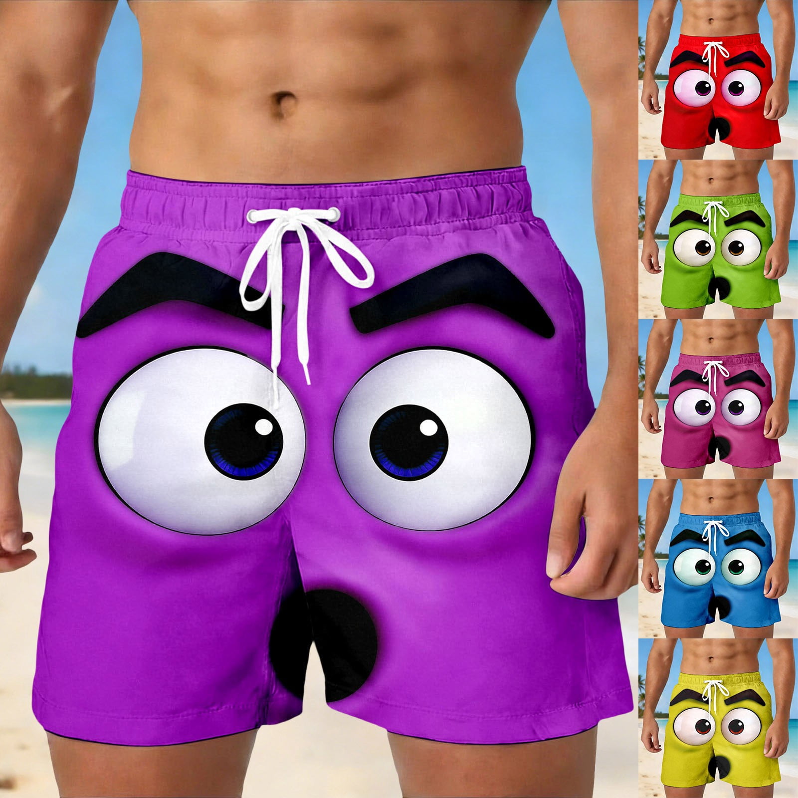 ibiyuan Funny Expression Graphic Mens Swim Trunks Drawstring Waist Mens ...