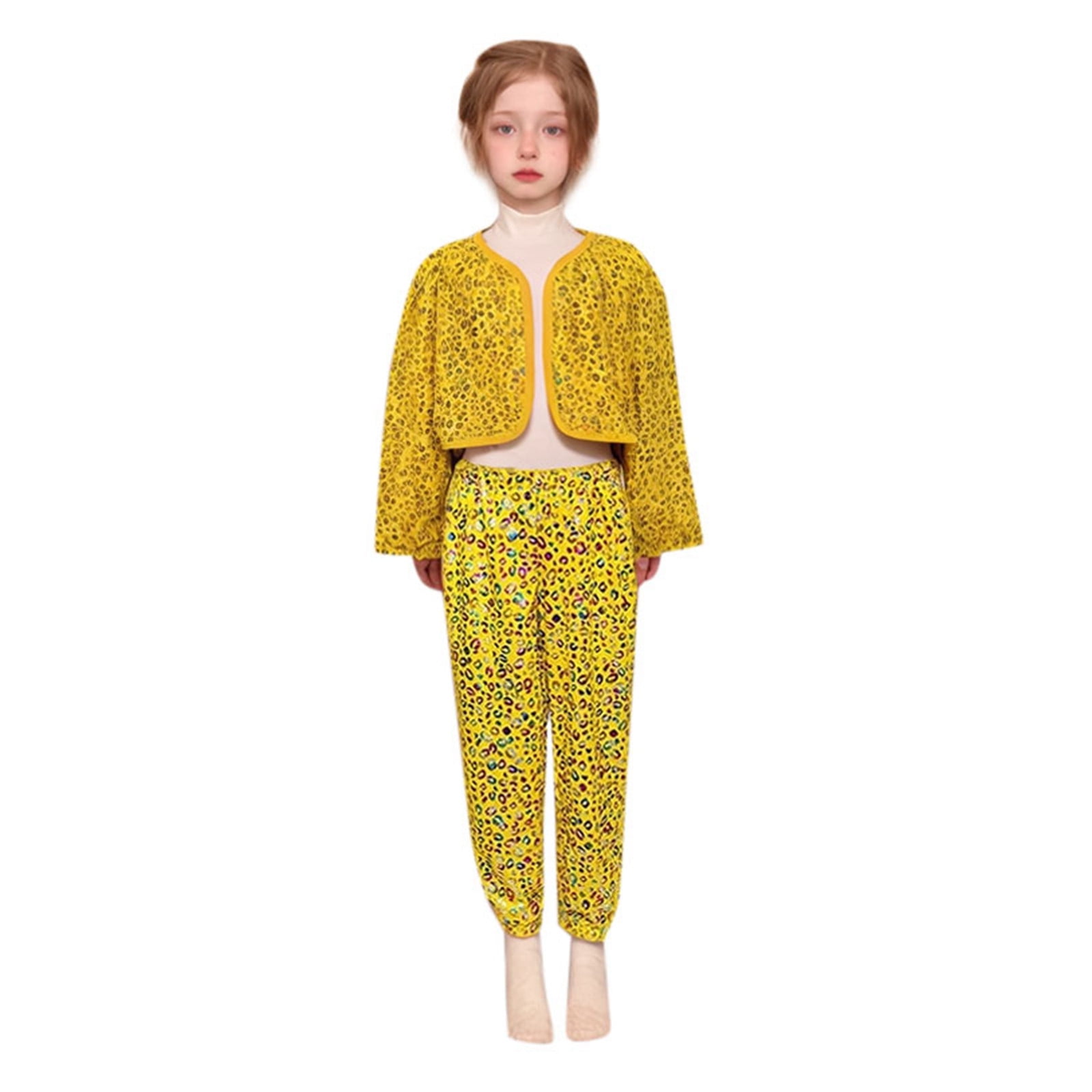 ibiyuan Girls Dance Pants with Sequin Leopard Print Straight Leg Jazz ...