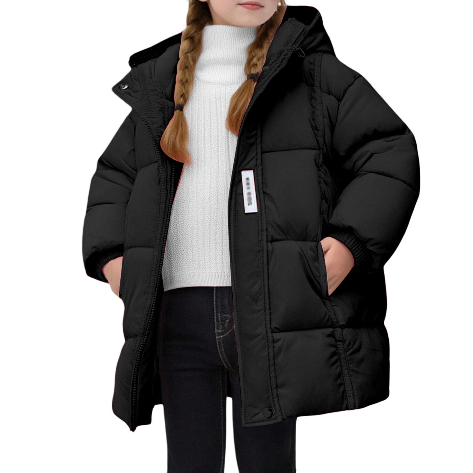 ibiyuan Girls Down Winter Coat Long, Windproof Hooded Jacket, Casual ...