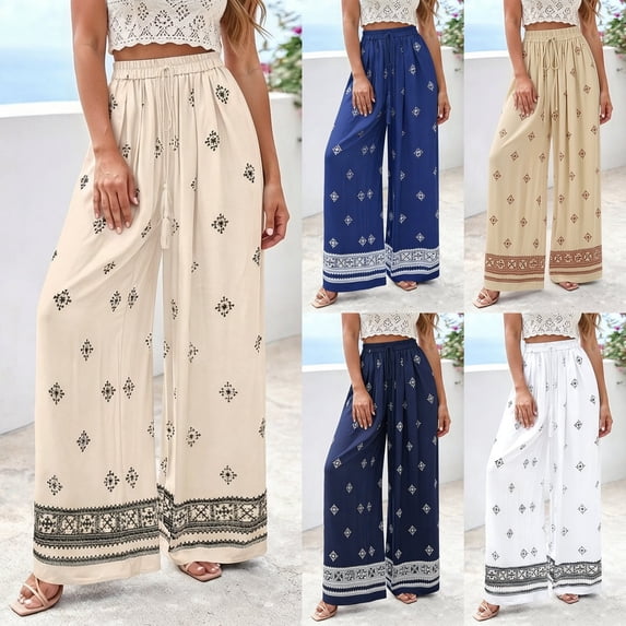ibiyuan Light Weight Pants for Women Wide Leg Elastic Waist Linen ...