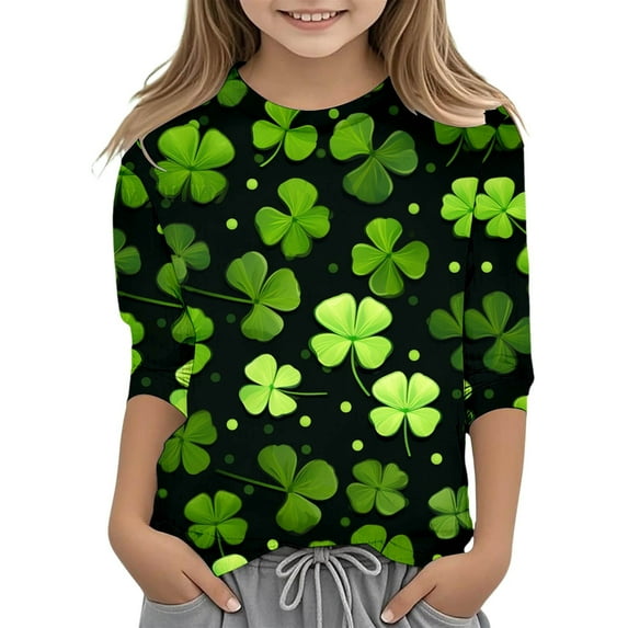 ibiyuan St. Patrick's Day 3/4 Length Sleeve Girls T Shirts Round Neck ...
