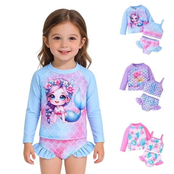 ibiyuan Summer Toddler Girl Swimsuit 3 Pieces Bathing Suits Adjustable ...