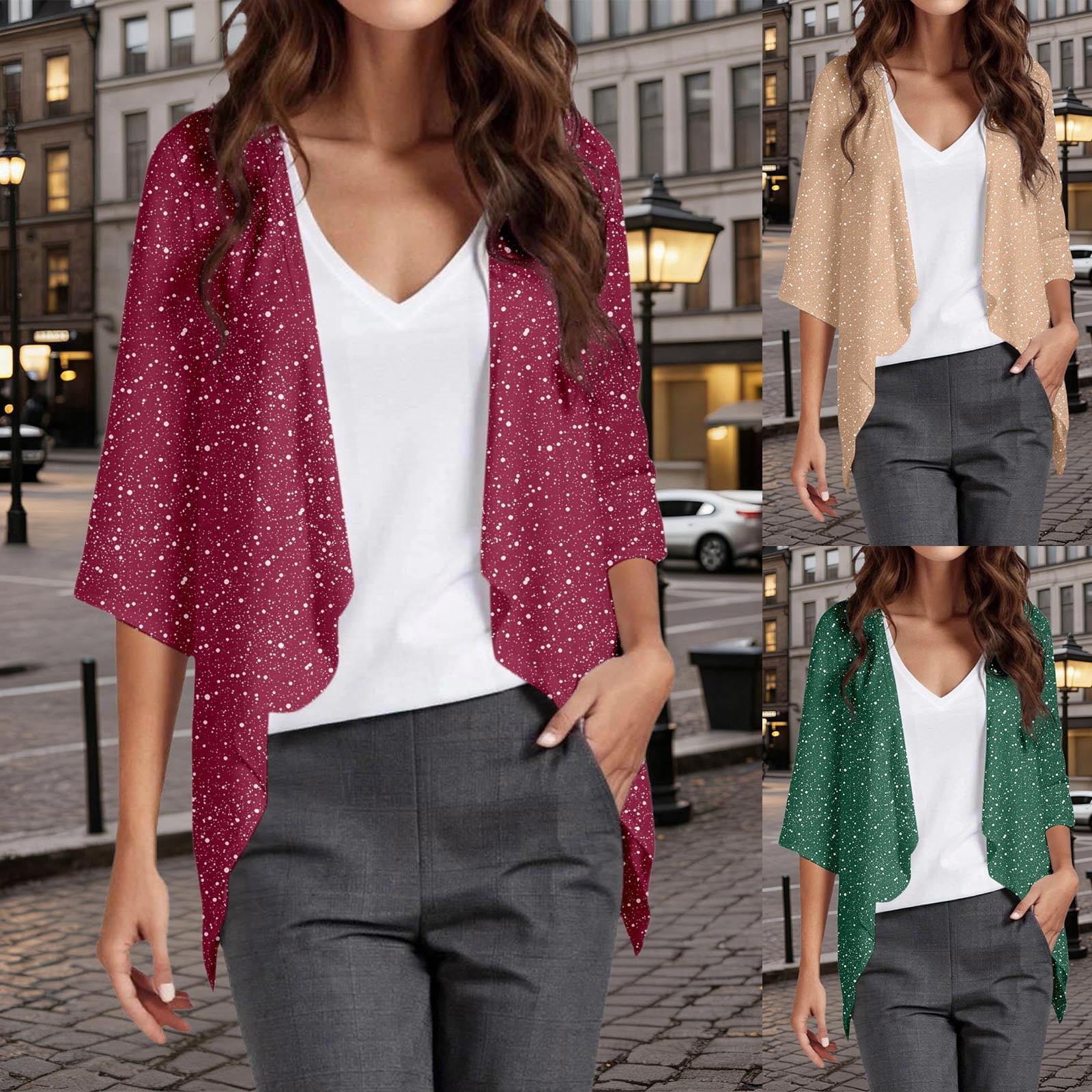ibiyuan Womens Cardigan 3/4 Sleeve Casual Print Lightweight Chiffon ...