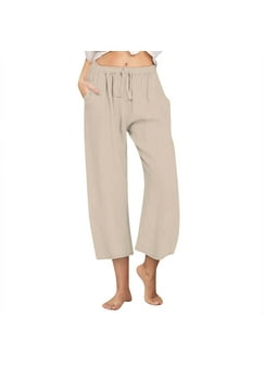 Dyegold Capris For Women Casual Summer Cotton Linen Cropped Pants ...