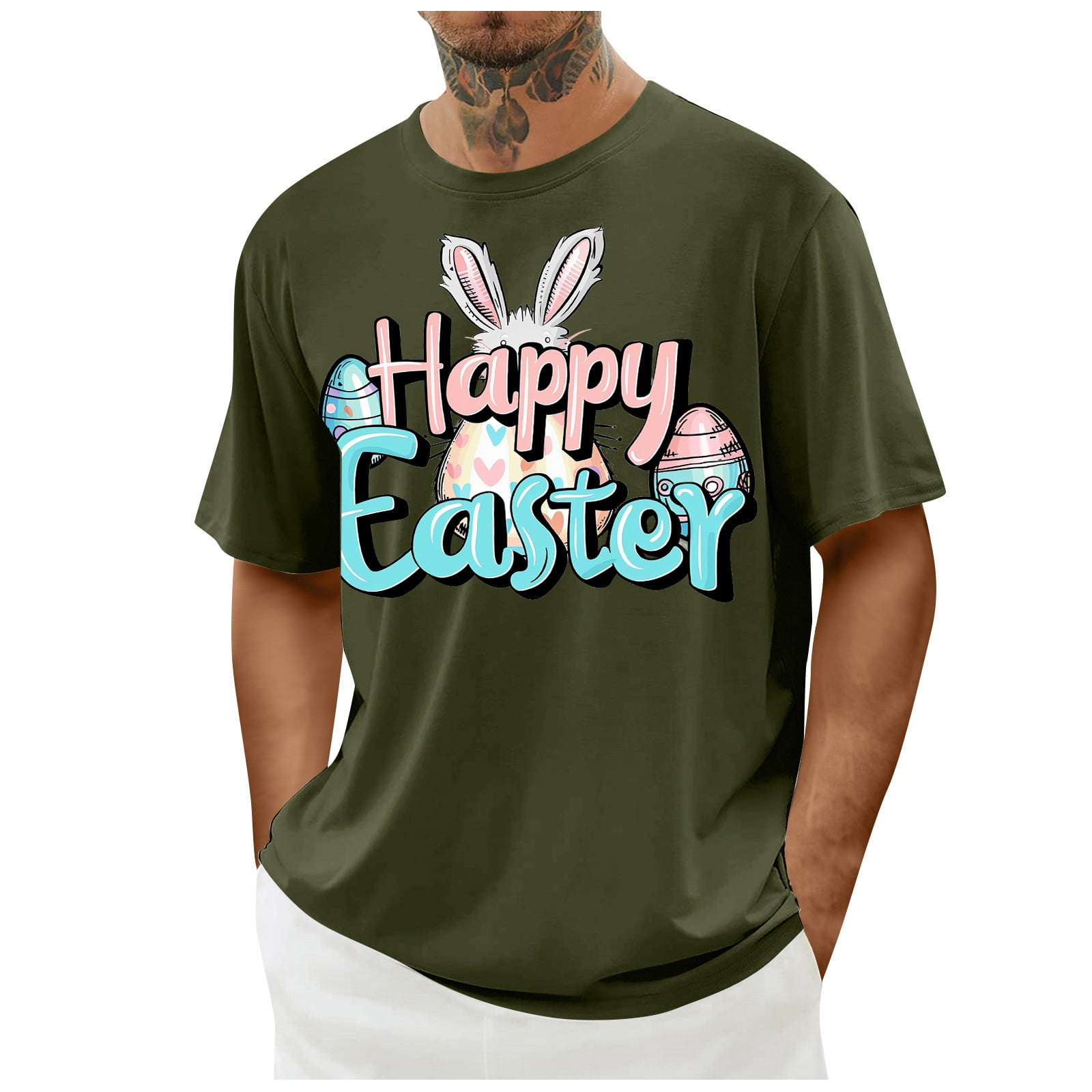 ibuvkizy Short Sleeve Happy Easter Shirts for Men Casual Short Sleeve ...