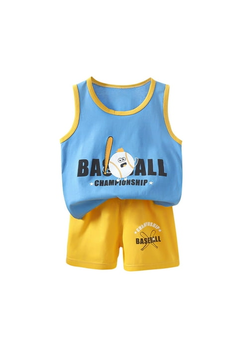 JLFKNG Toddler Boys Clothes Sets Summer Sleeveless Cartoon Printed Tops Shorts 2Pcs Outfits Set ...