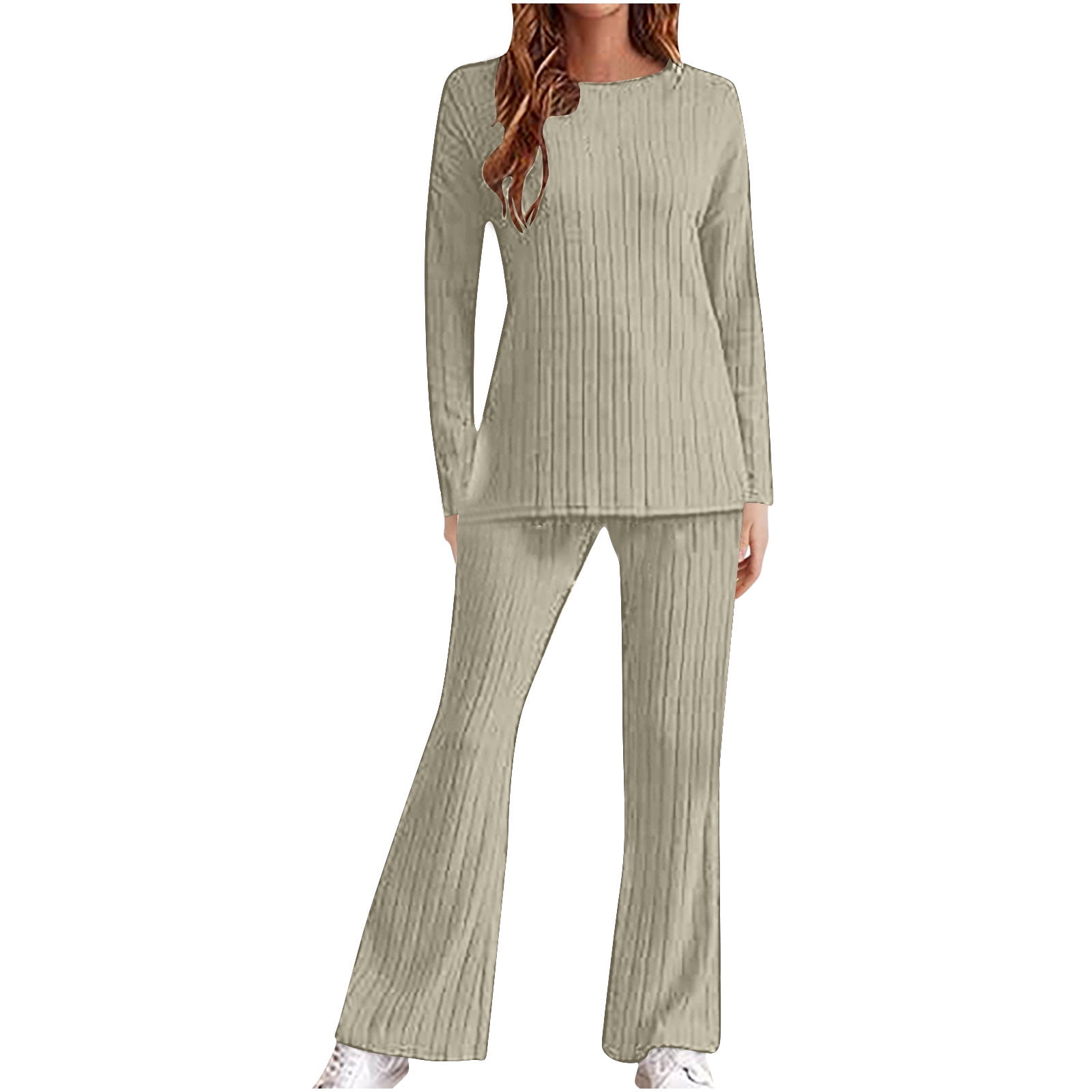 ibuvkizy Two Piece Sets for Women Clearance!Women Solid Color Round ...