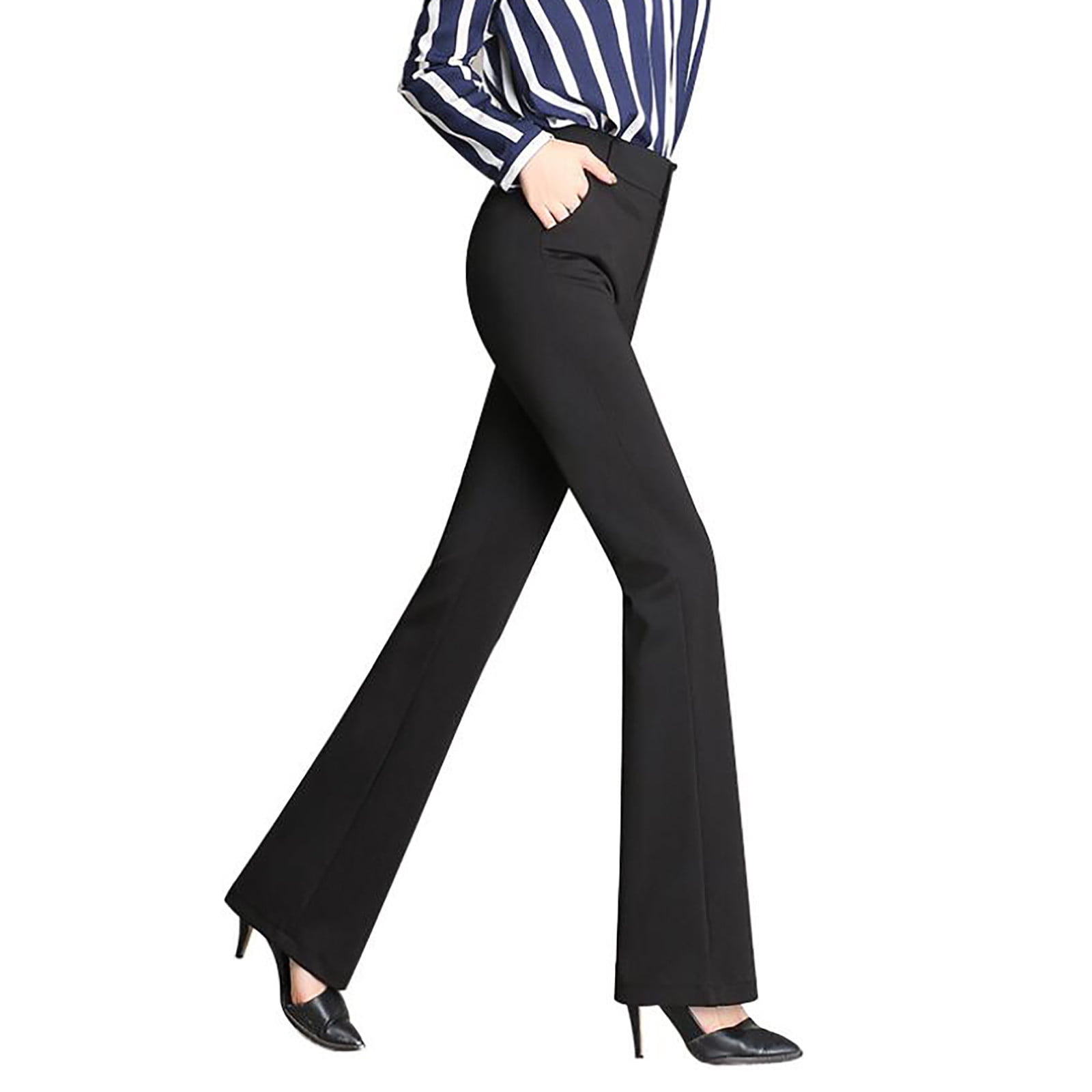 ibuvkizy Wide Leg Pants Woman High Rise Bell Bottom Pants Solid Color ...