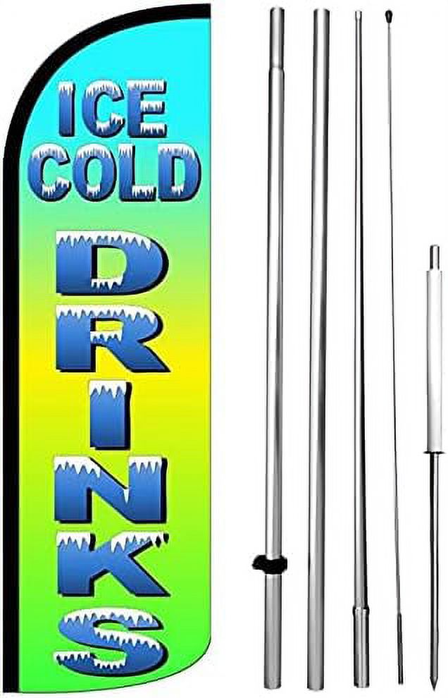 ICE COLD DRINKS - Windless Swooper Flag Feather Banner Sign 15 ft Tall ...