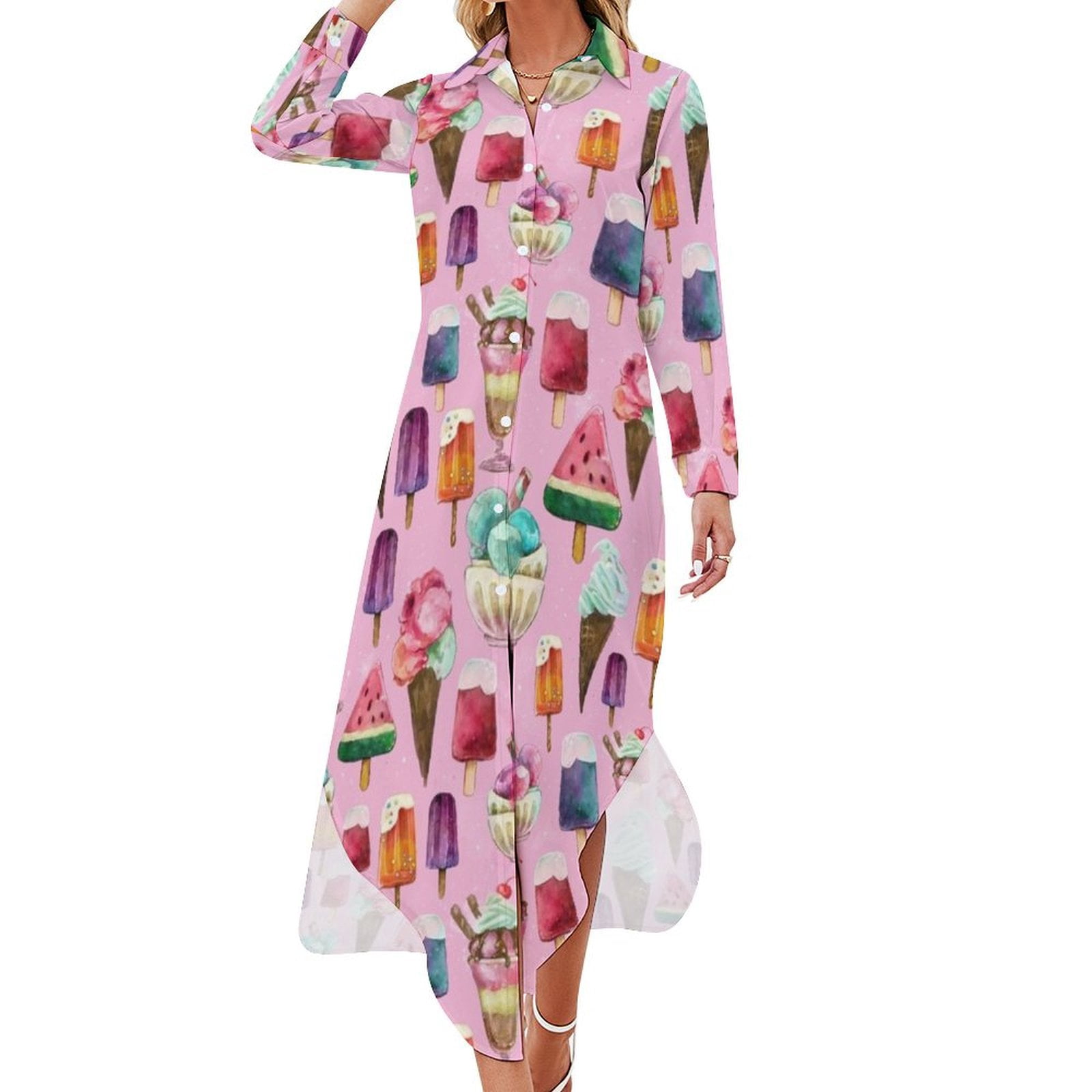 ice-cream pattern Long Sleeved Shirt Dress summer dress clothes for ...
