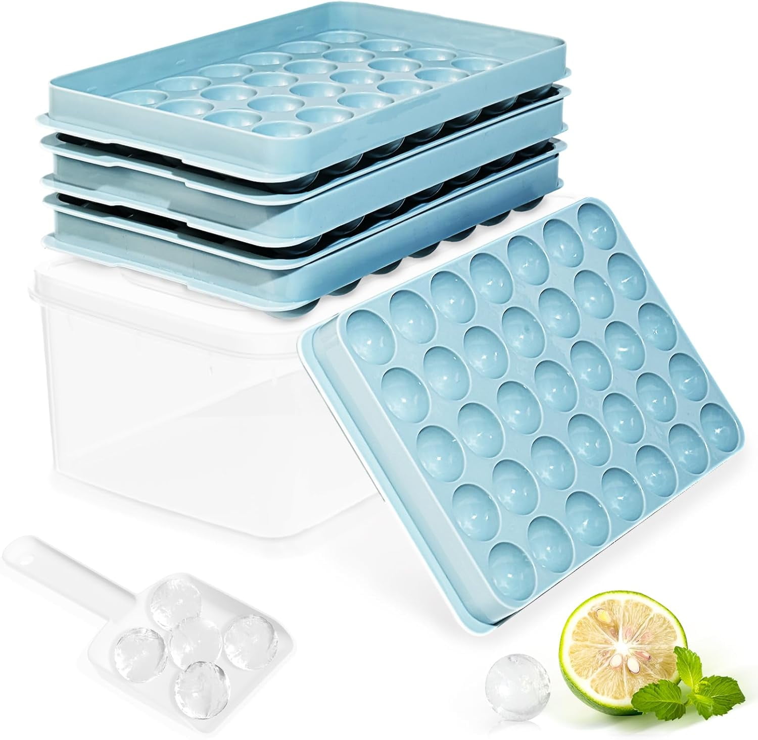 ice cube trays with lid and bin, 1.0 in small round ice cube mold ...