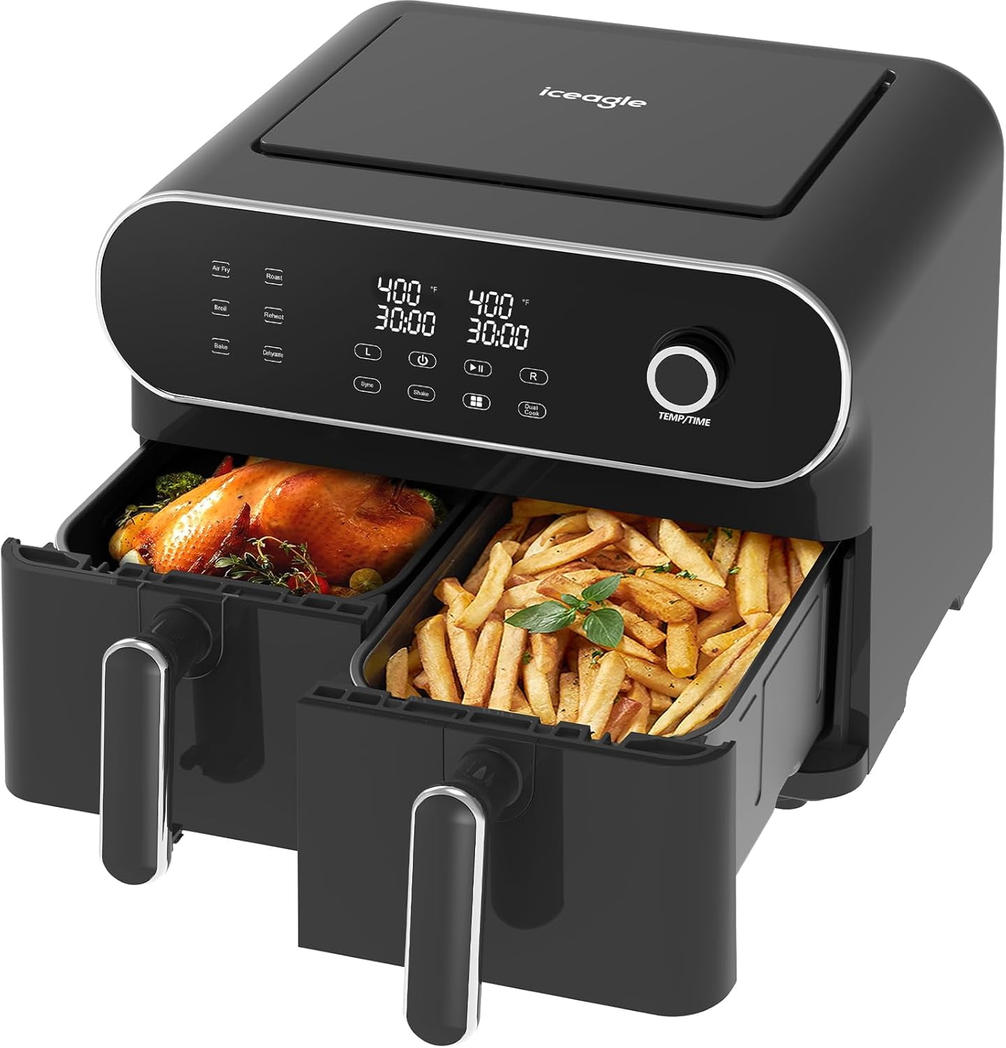 iceagle Dual Air Fryer 11 Qt - Large Airfryer with 2 Independent ...